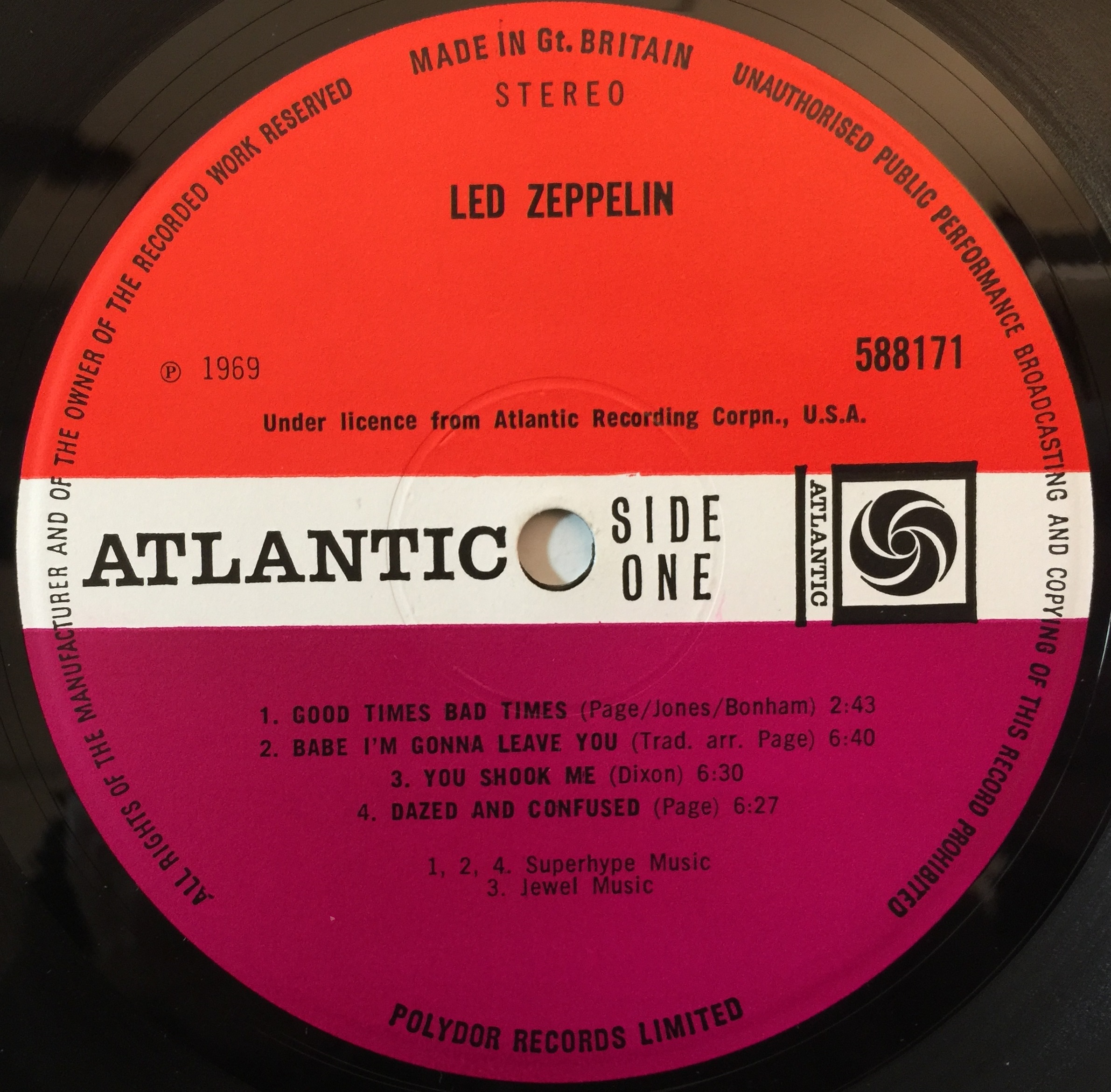 Lot 42 - LED ZEPPELIN - 'I' LP (ORIGINAL UK 'TURQUOISE'