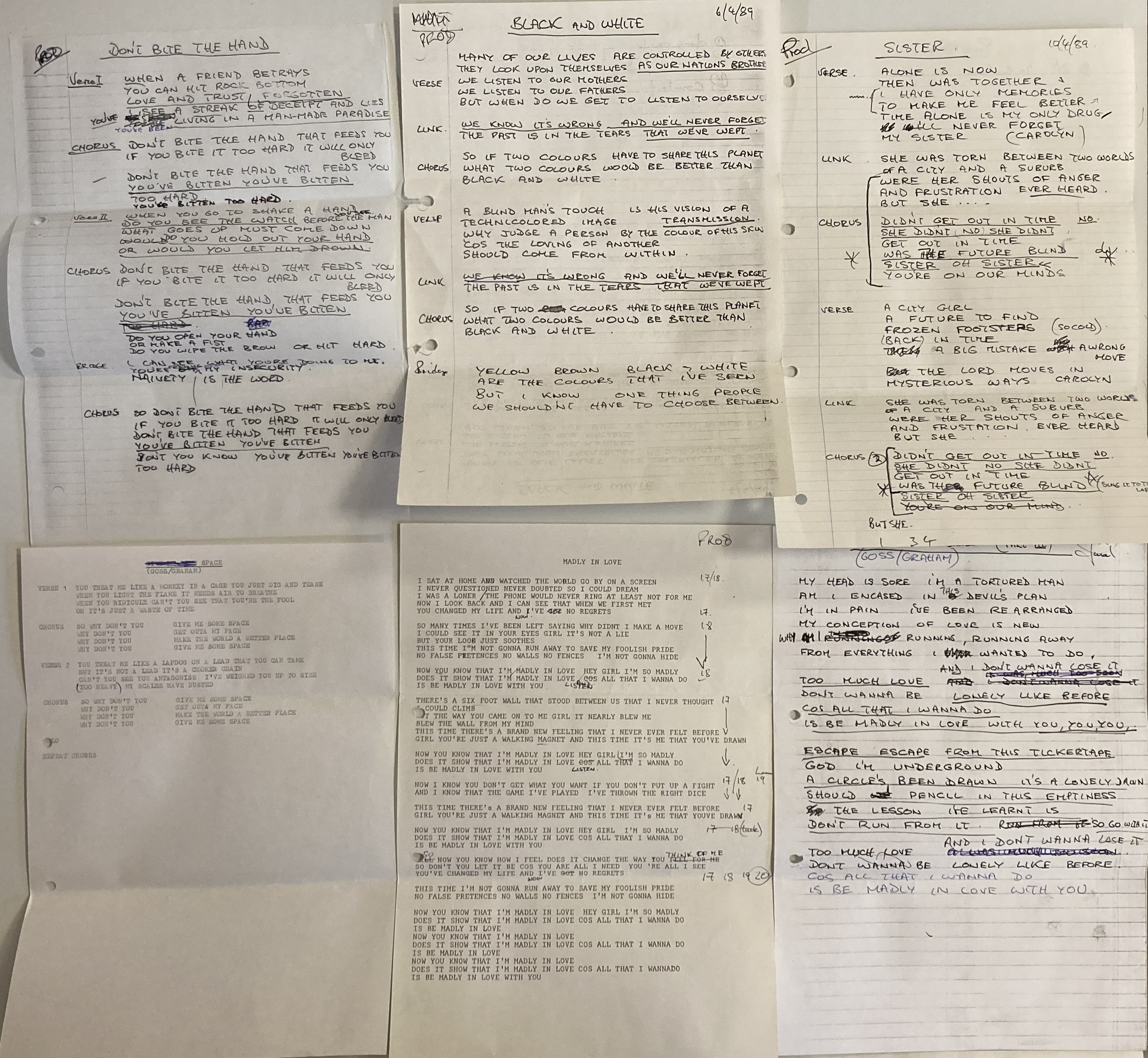Lot 351 - BROS HANDWRITTEN LYRICS