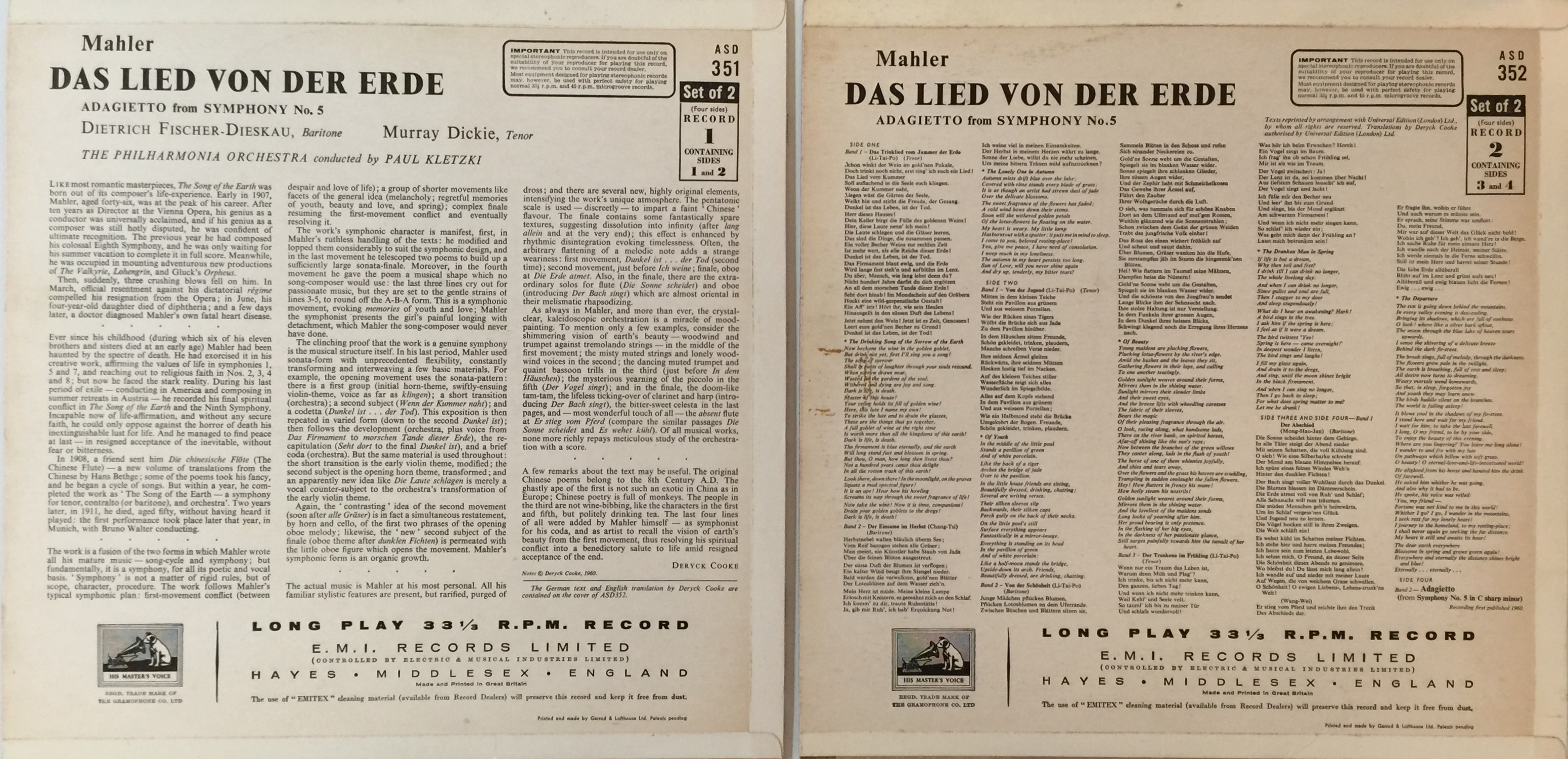 Lot 680 - MAHLER: DAS LIED VON DER ERDE - UK STEREO