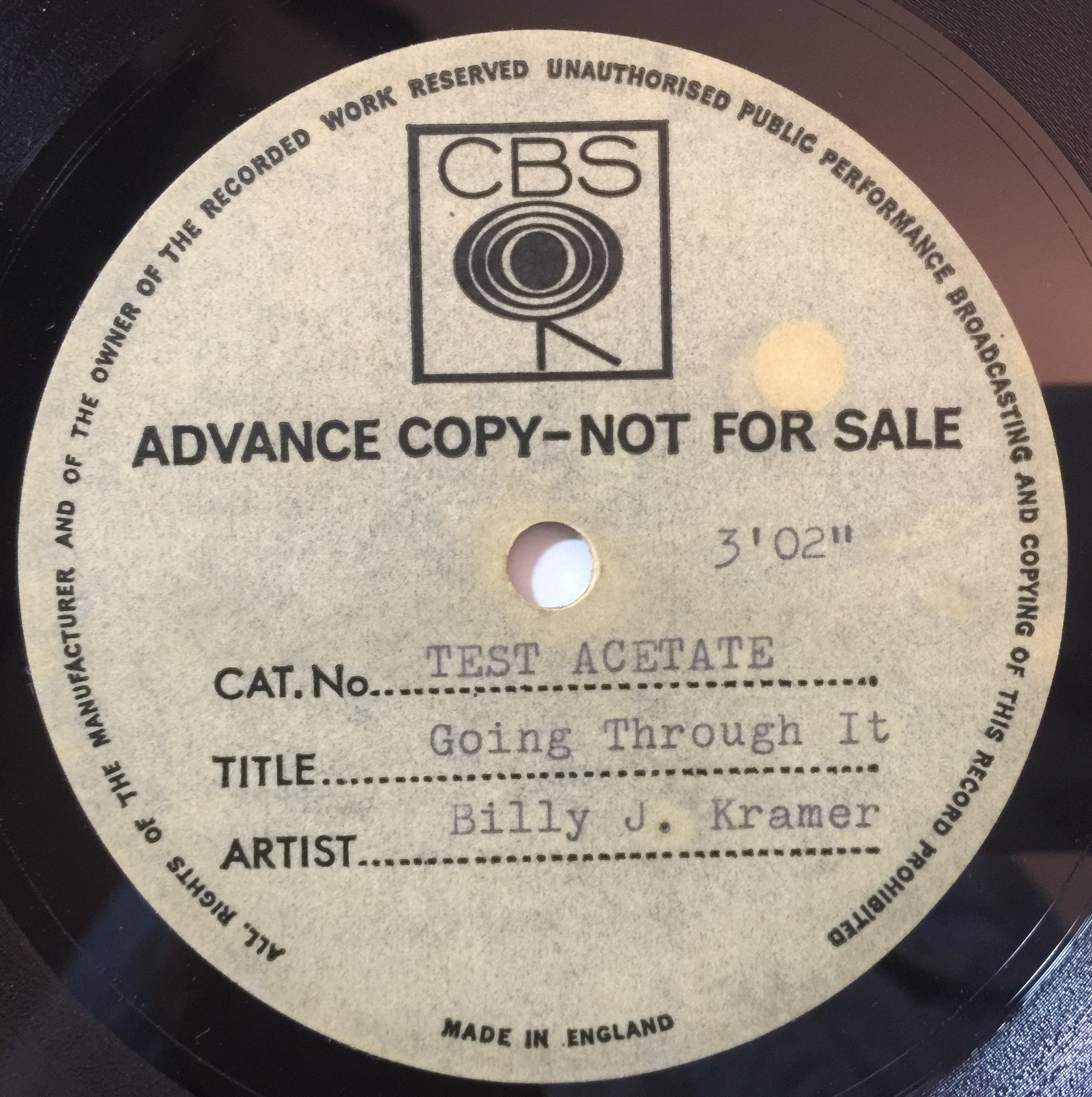 Lot 922 - CBS RECORDS - ACETATES PLUS WHITE LABEL LP