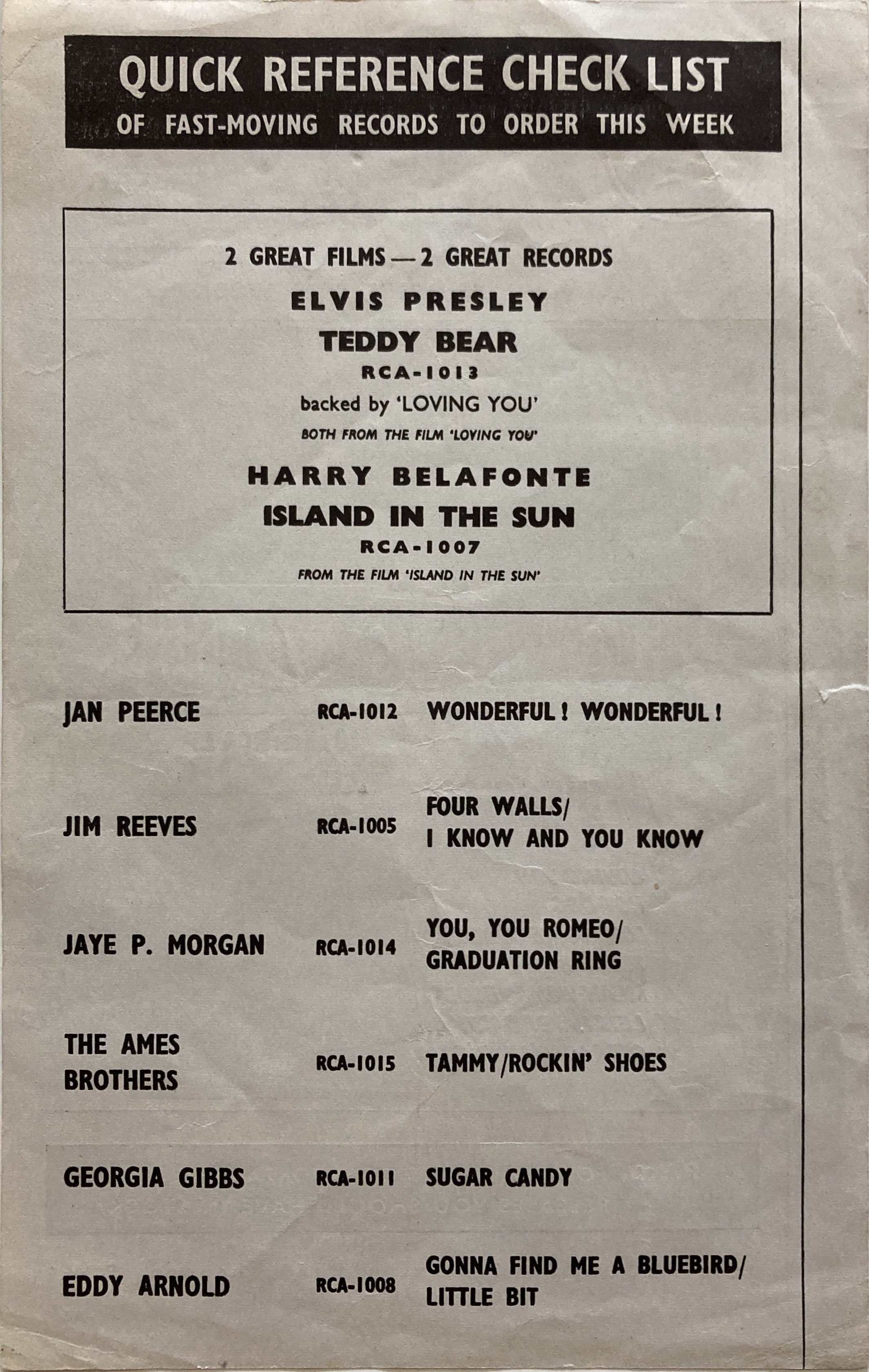 Lot 441 - ELVIS 1957 RCA FLYER.