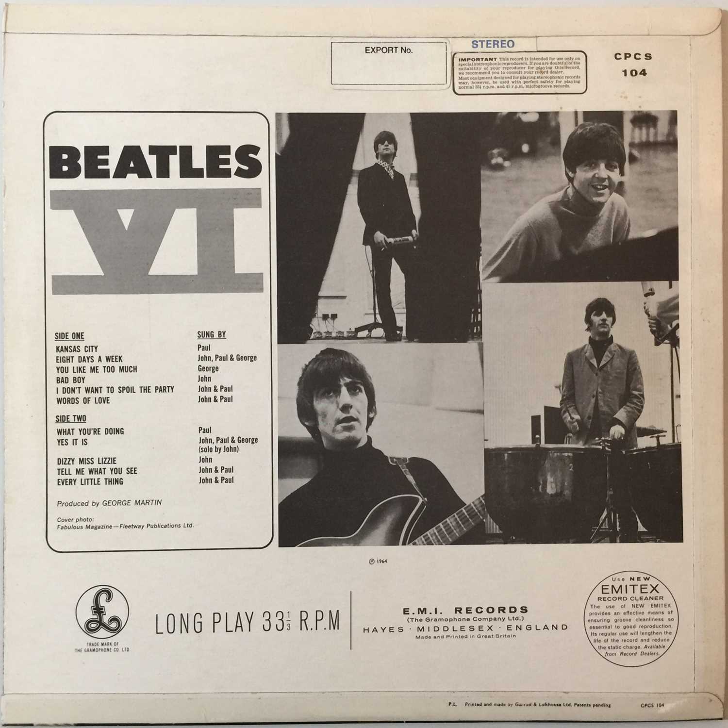 Lot 22 - THE BEATLES - BEATLES VI LP (ORIGINAL EXPORT
