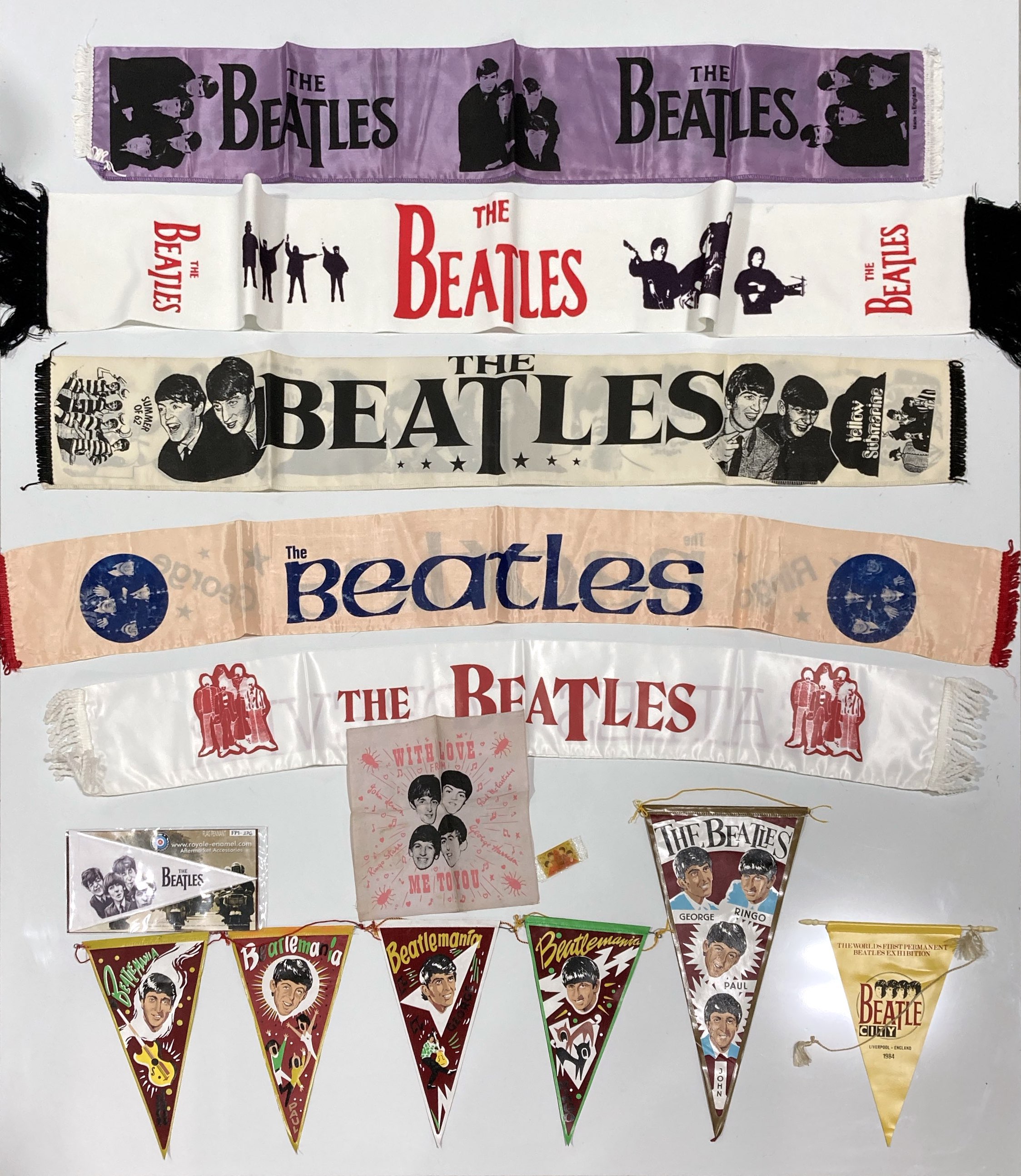 Lot 254 - THE BEATLES SCARFS & PENNANTS.