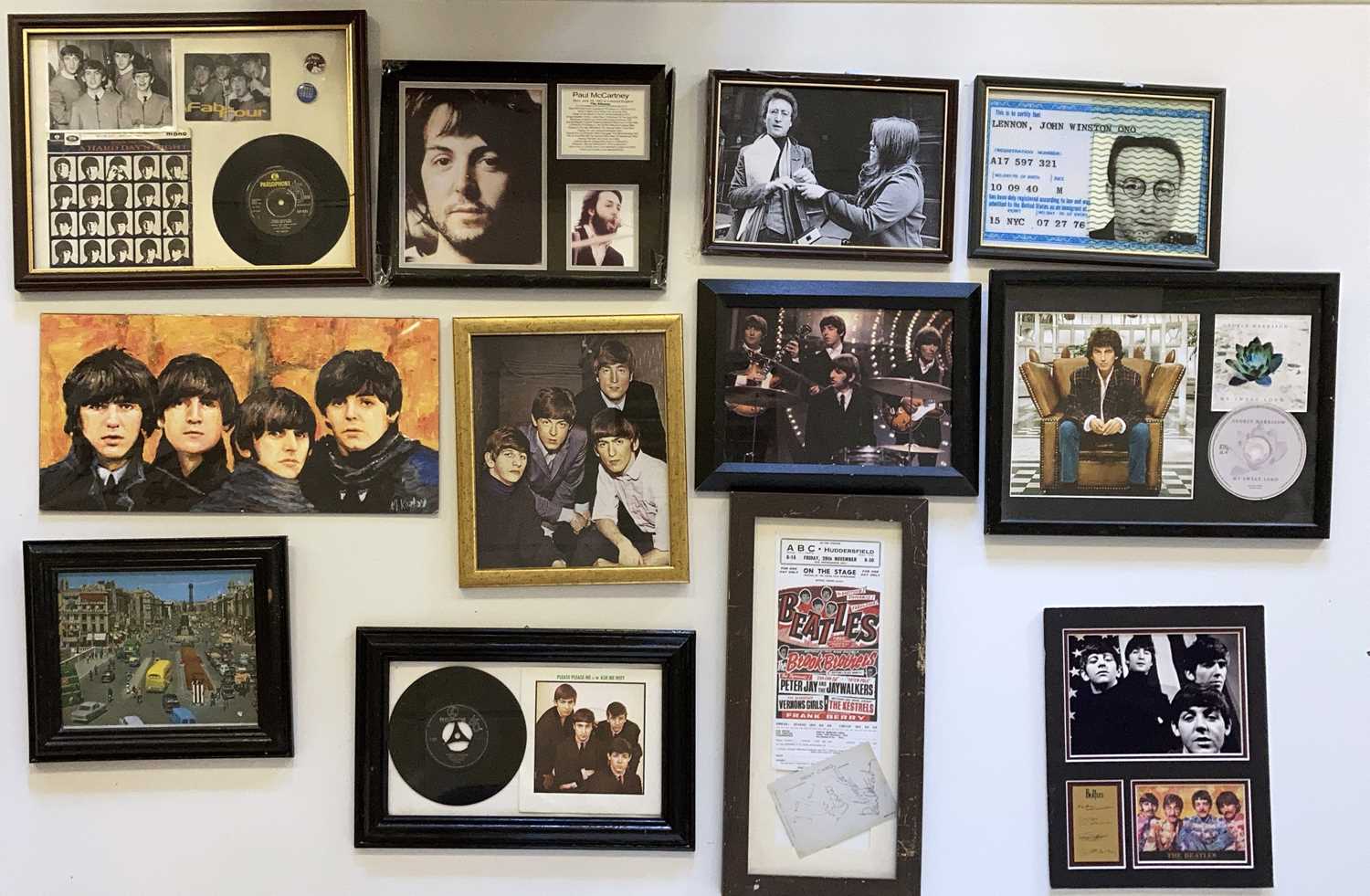 Lot 201 - FRAMED BEATLES ITEMS.