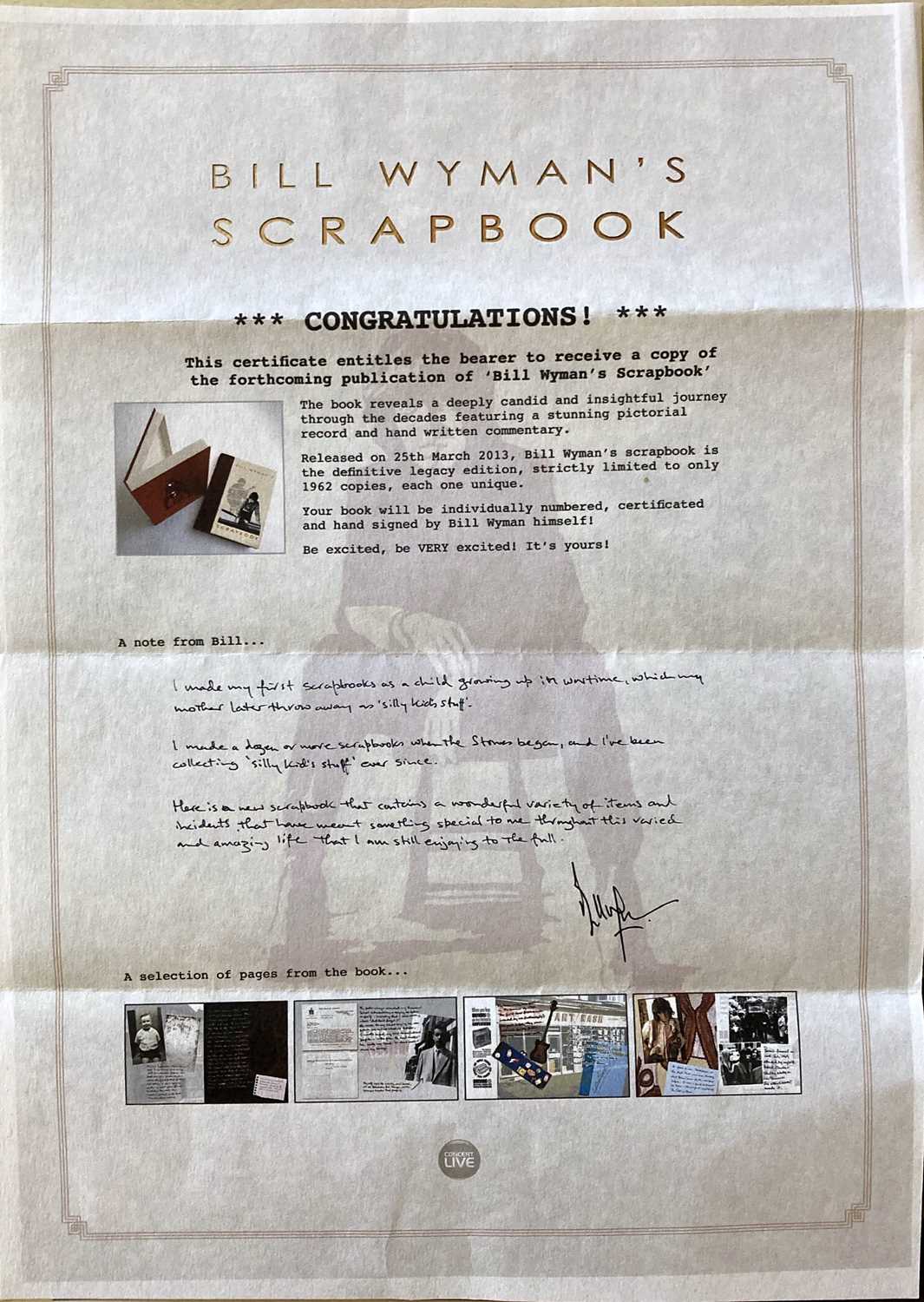 Lot 203 - BILL WYMAN'S SCRAPBOOK - SIGNED COPY.