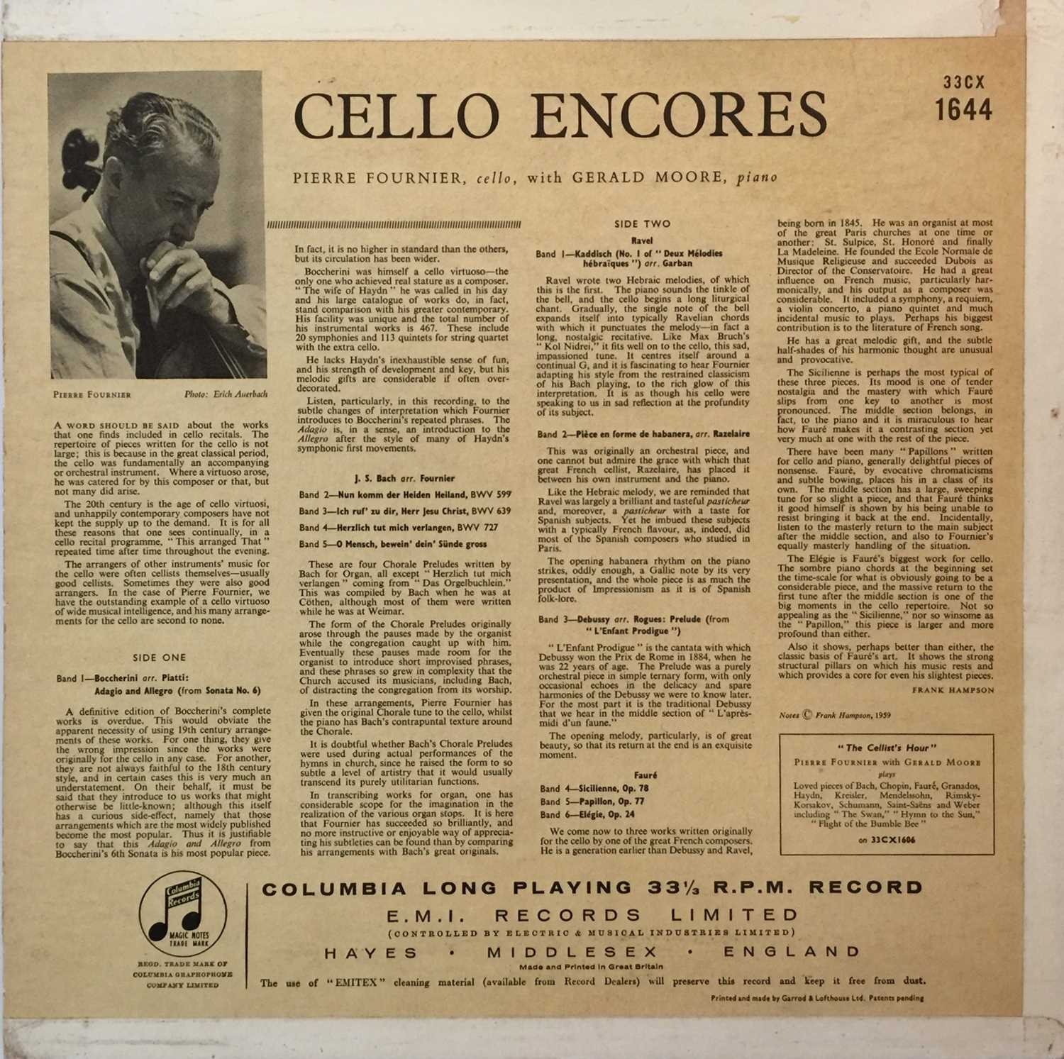 Lot 1006 - PIERRE FOURNIER - CELLO ENCORES LP