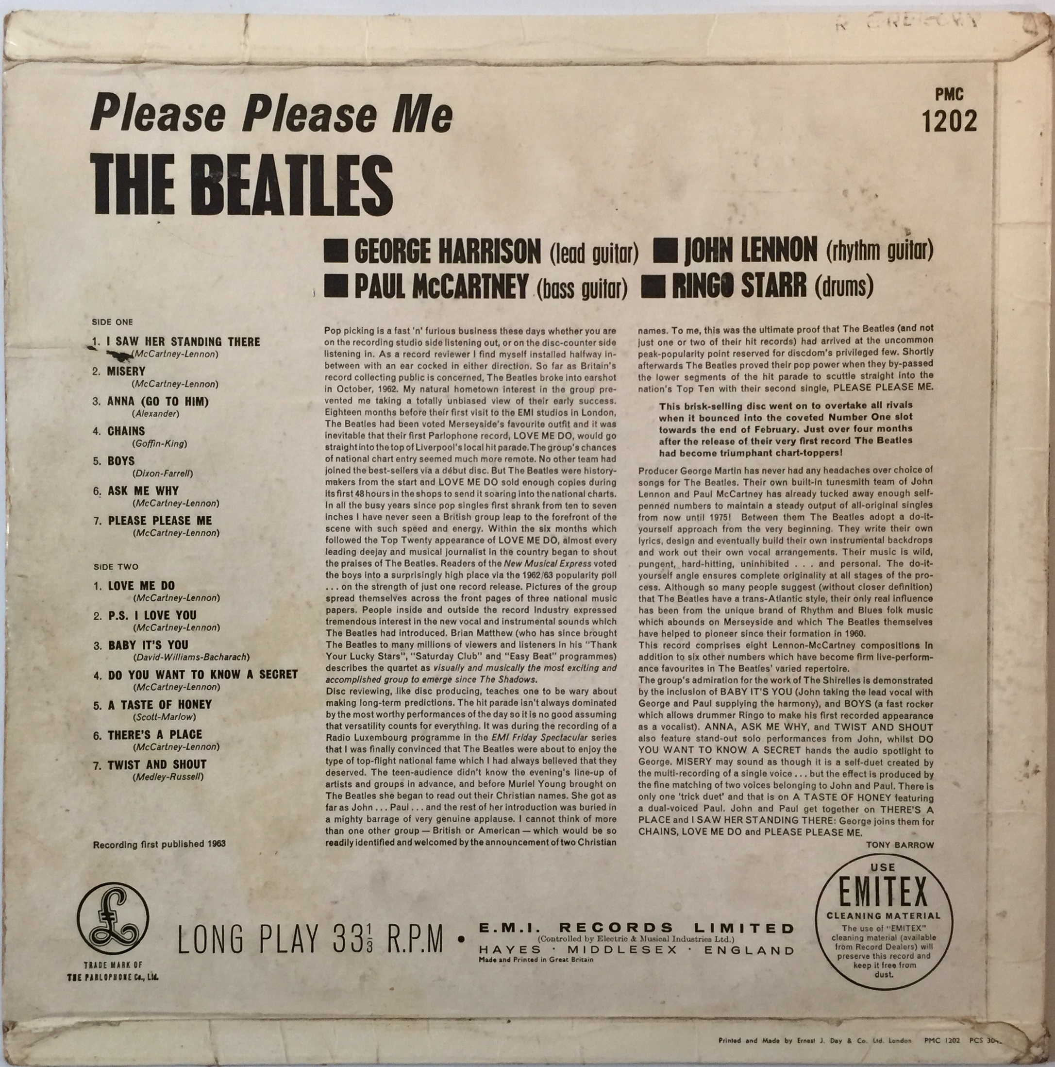 Lot 884 - THE BEATLES - PLEASE PLEASE ME LP (ORIGINAL