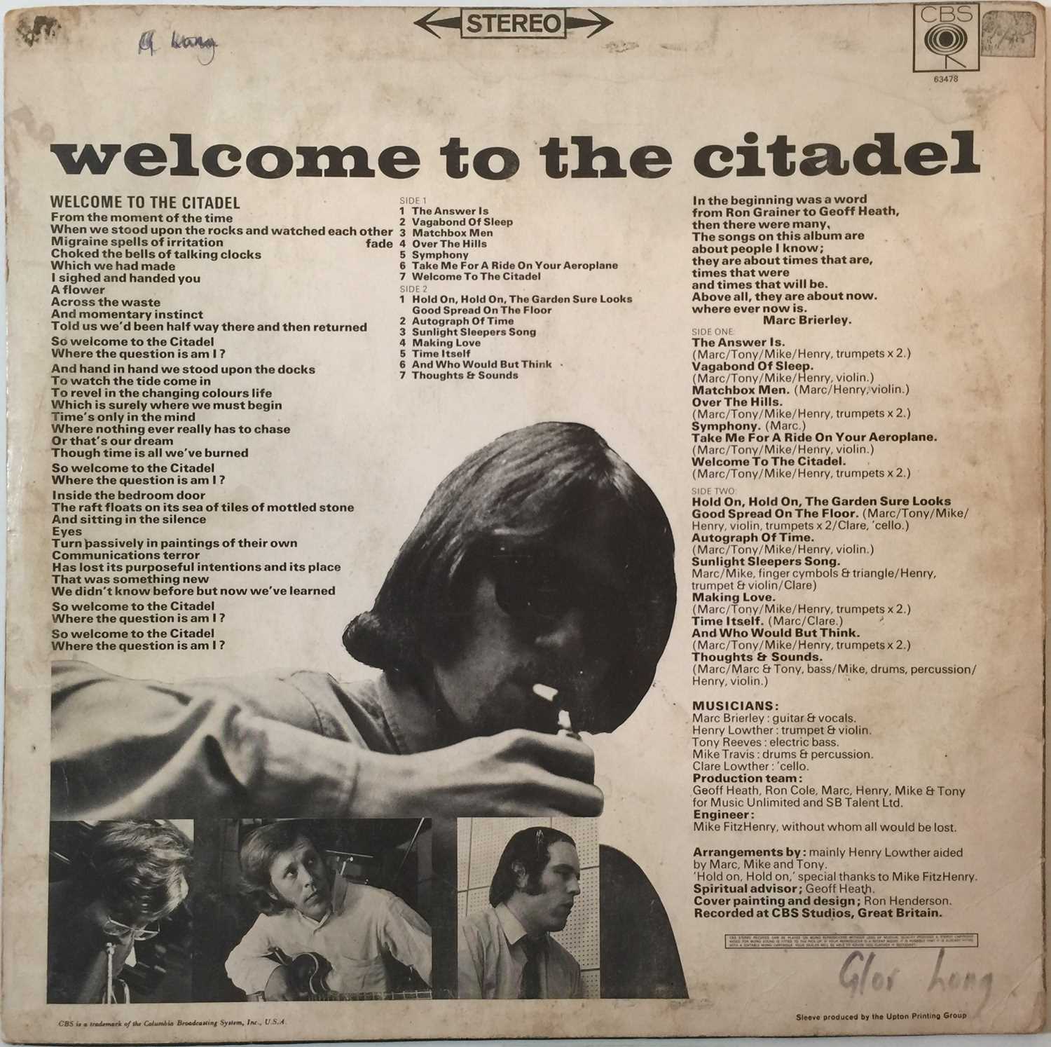 Lot 997 - MARC BRIERLEY - WELCOME TO THE CITADEL LP
