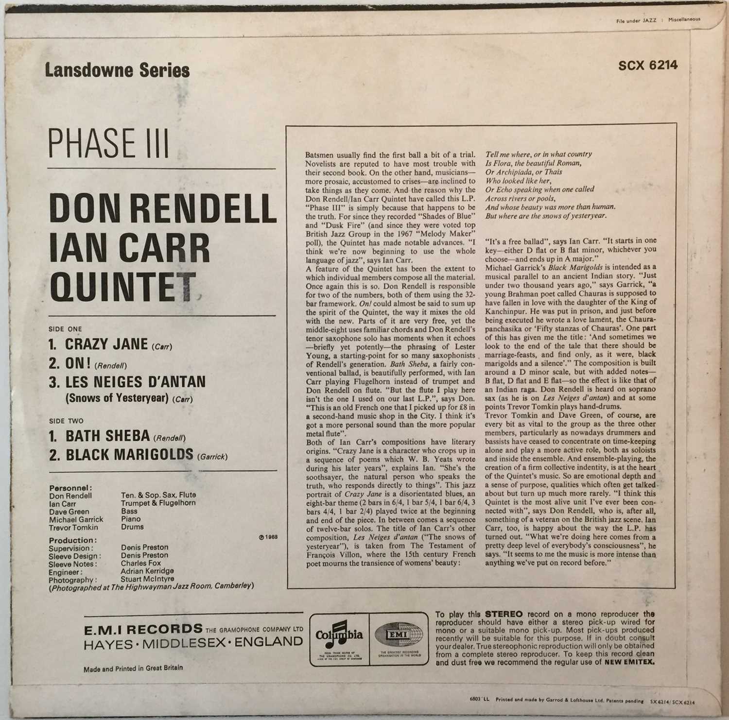 Lot 49 - THE DON RENDELL/IAN CARR QUINTET - PHASE III