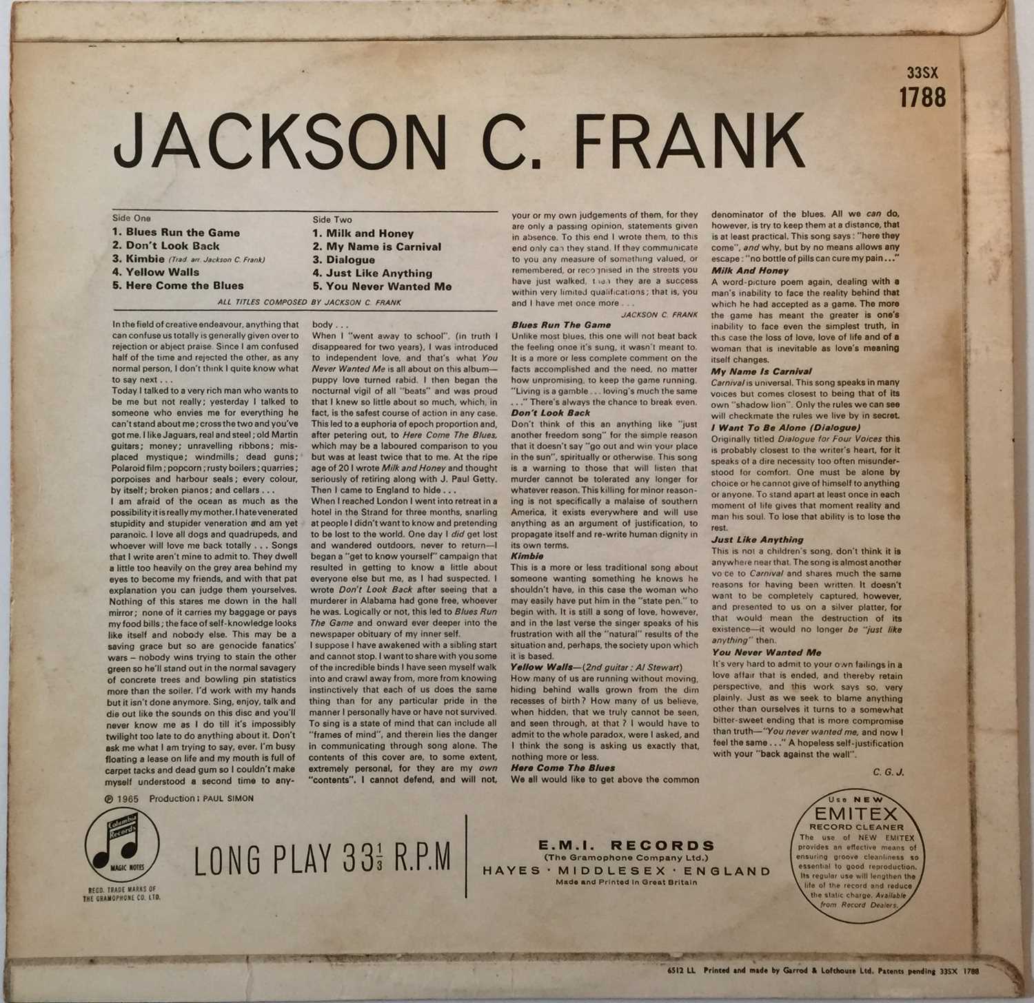 Lot 75 - JACKSON C. FRANK - JACKSON C. FRANK LP