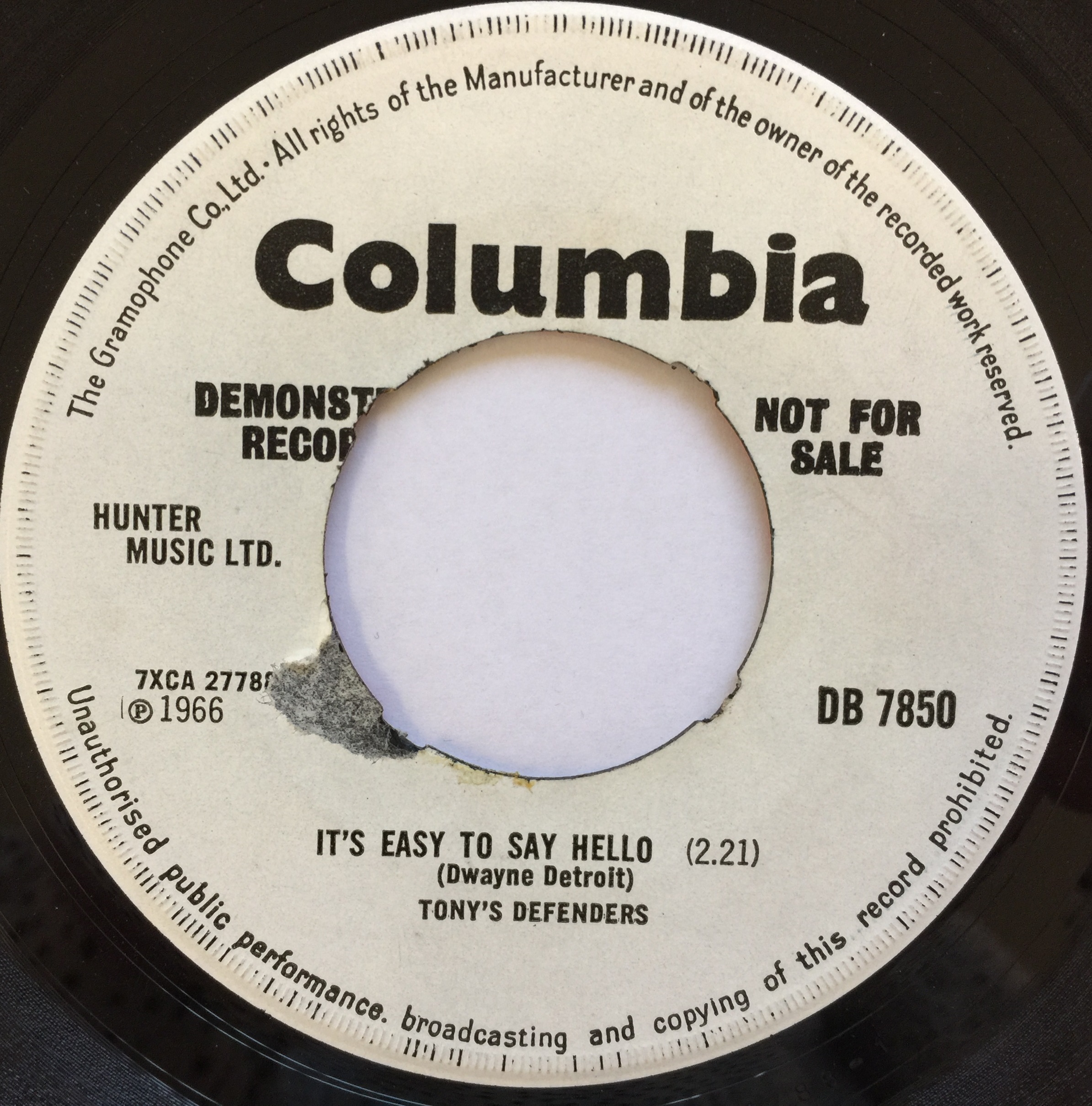 Lot 29 - TONY'S DEFENDERS - ORIGINAL UK 7" COLUMBIA