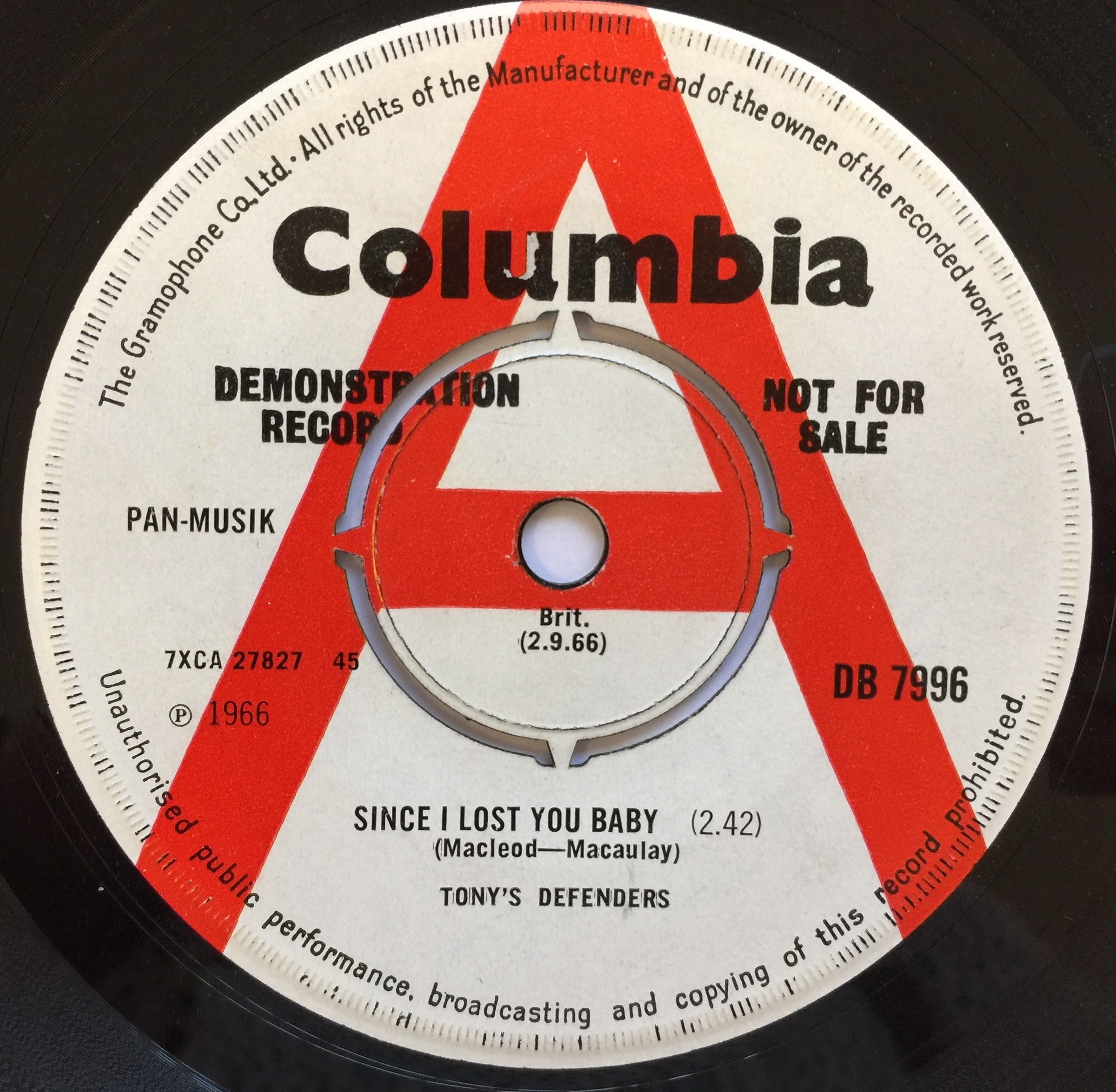 Lot 29 - TONY'S DEFENDERS - ORIGINAL UK 7" COLUMBIA