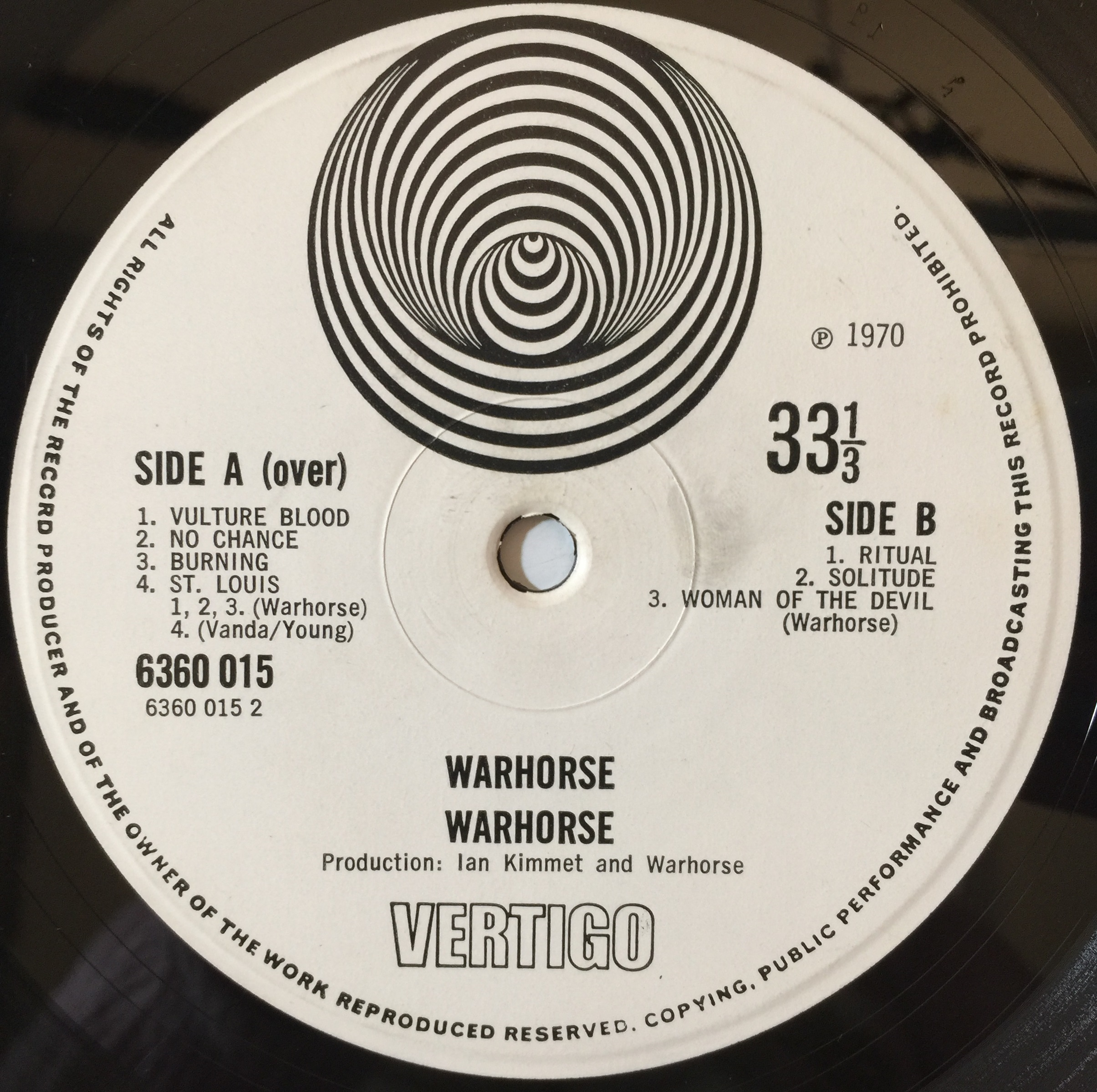 Lot 802 - WARHORSE - S/T LP (VERTIGO SWIRL - 6360 015)