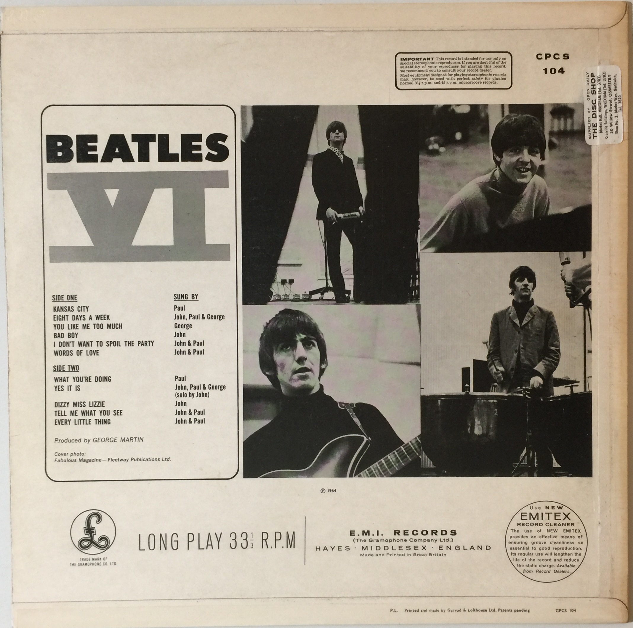 Lot 12 - THE BEATLES - VI LP (ORIGINAL EXPORT COPY