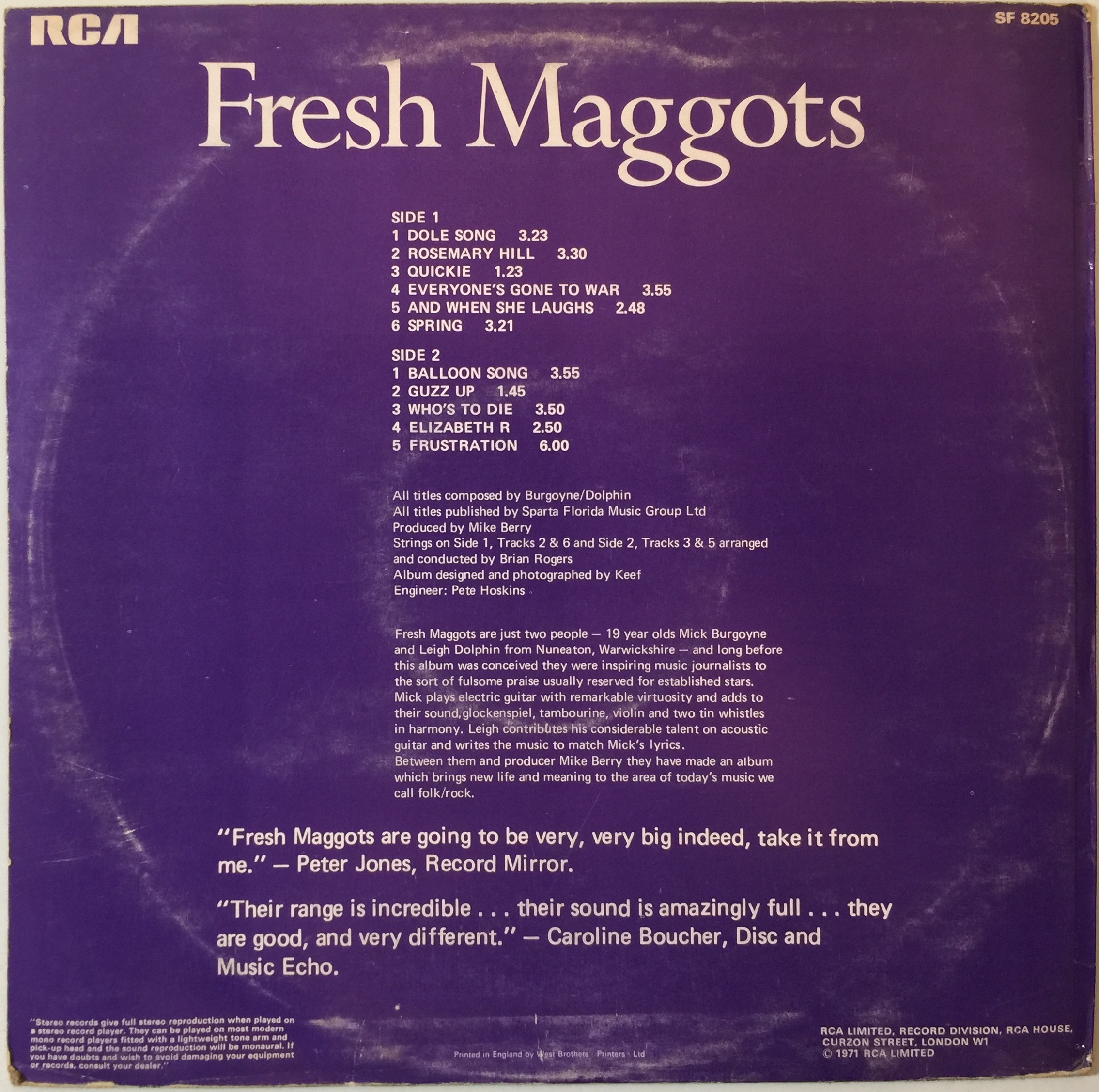 Lot 933 - FRESH MAGGOTS - S/T LP (UK STEREO ORIGINAL