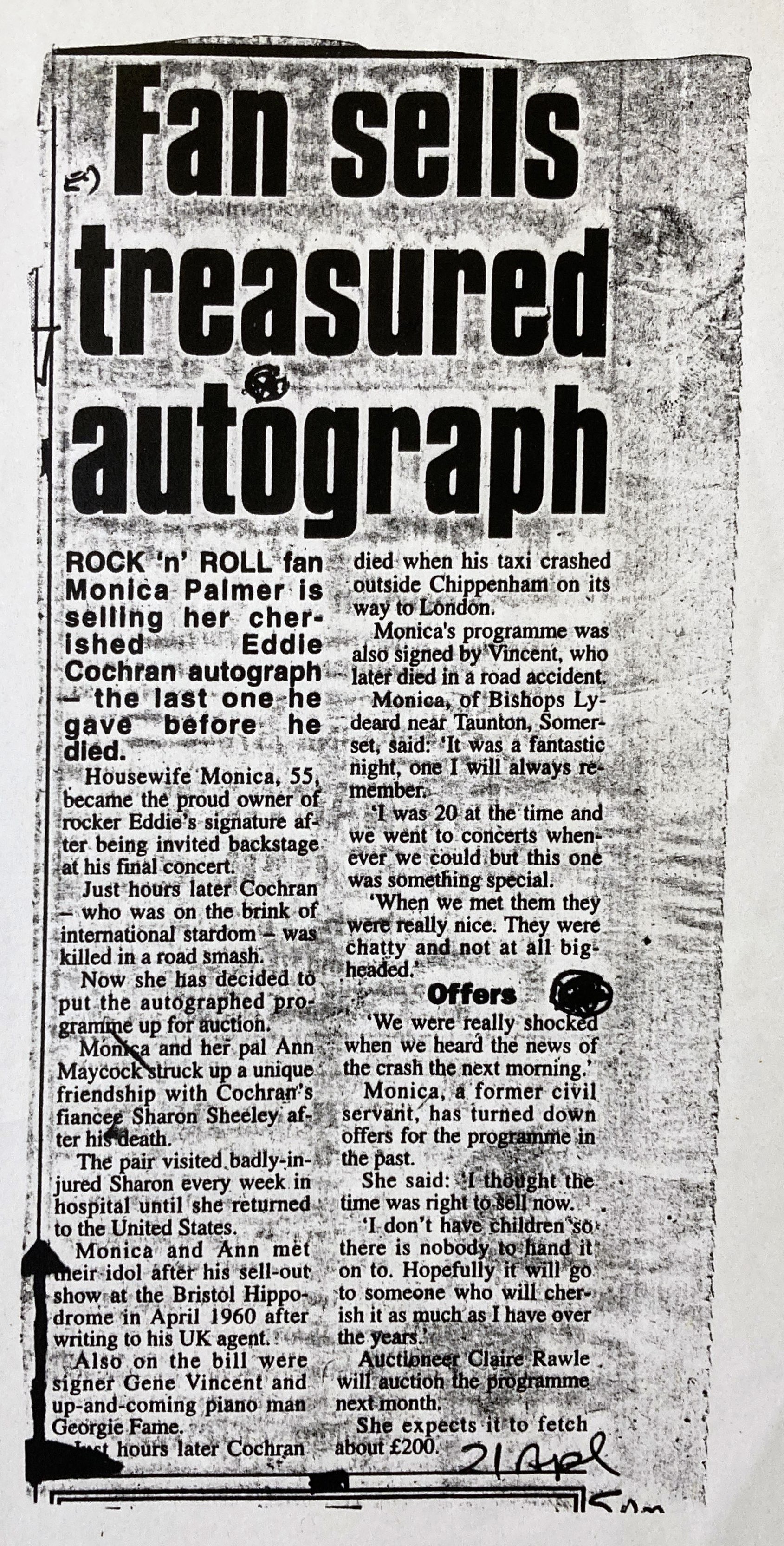 Lot 427 - EDDIE COCHRAN & GENE VINCENT SIGNED