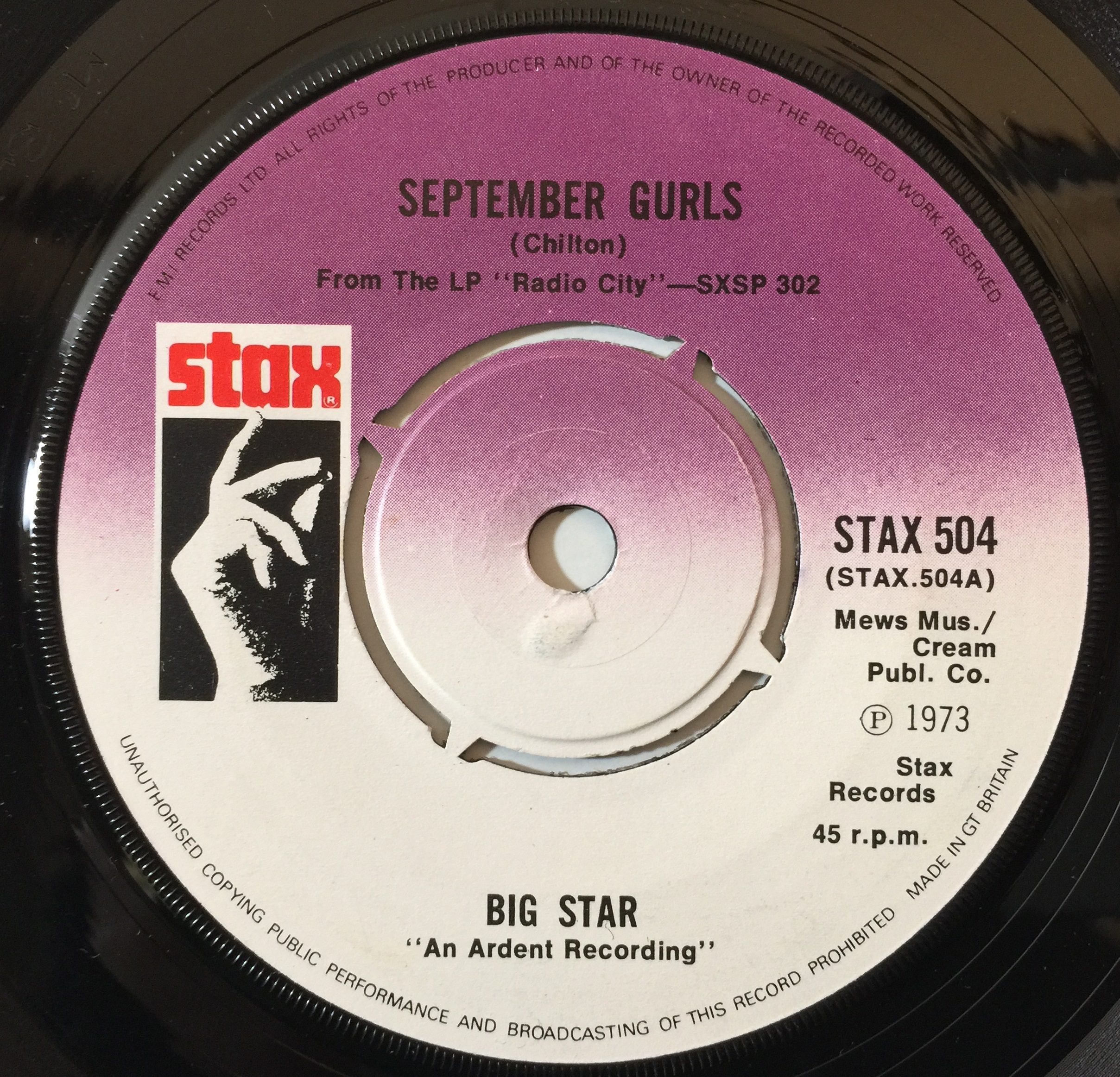 Lot 334 - BIG STAR - SEPTEMBER GURLS 7" (ORIGINAL UK