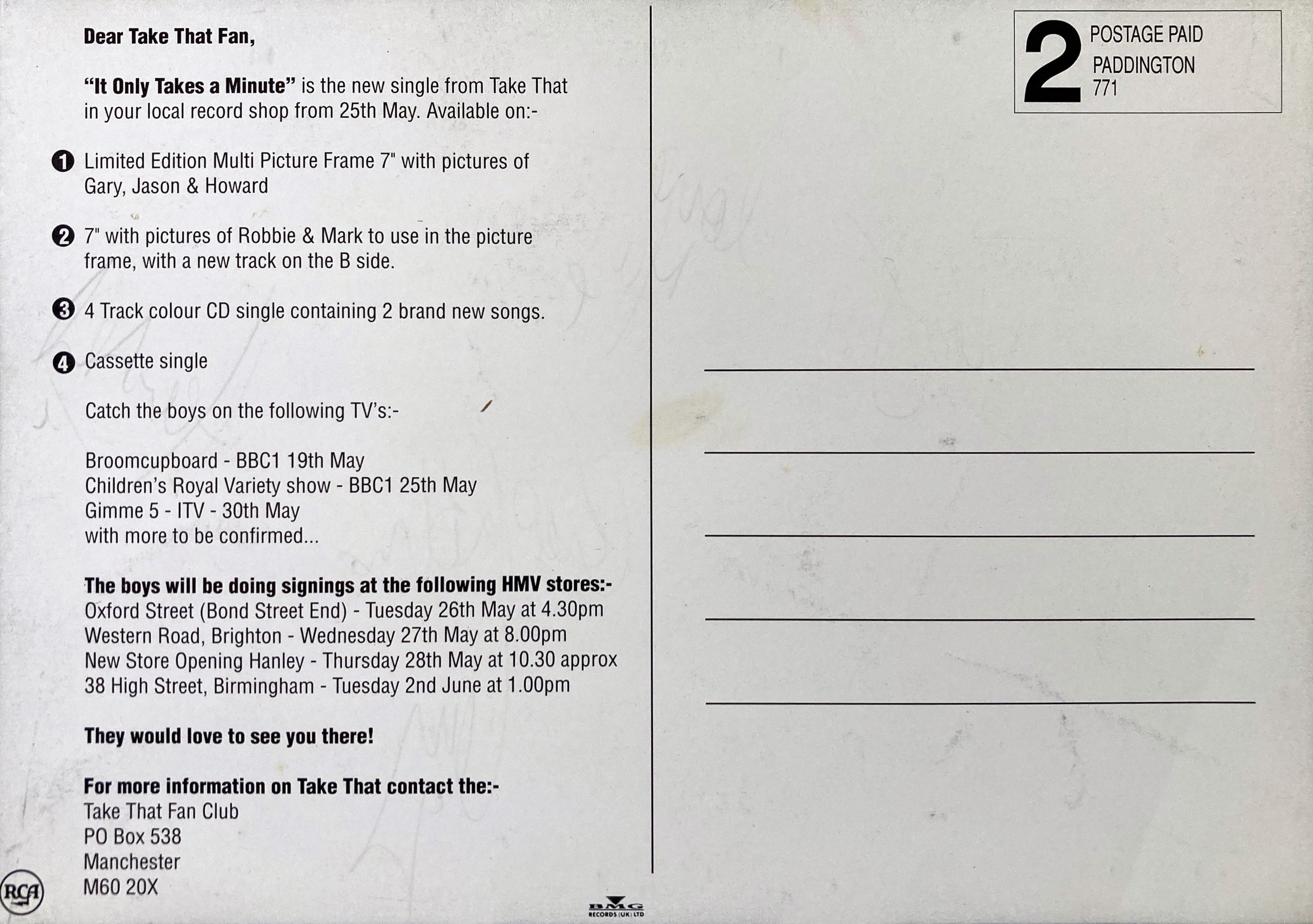 Lot 332 - TAKE THAT - SIGNED PHOTO.