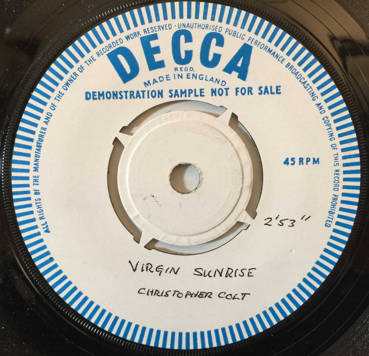 Lot 1024 - CHRISTOPHER COLT - VIRGIN SUNRISE 7" (DECCA