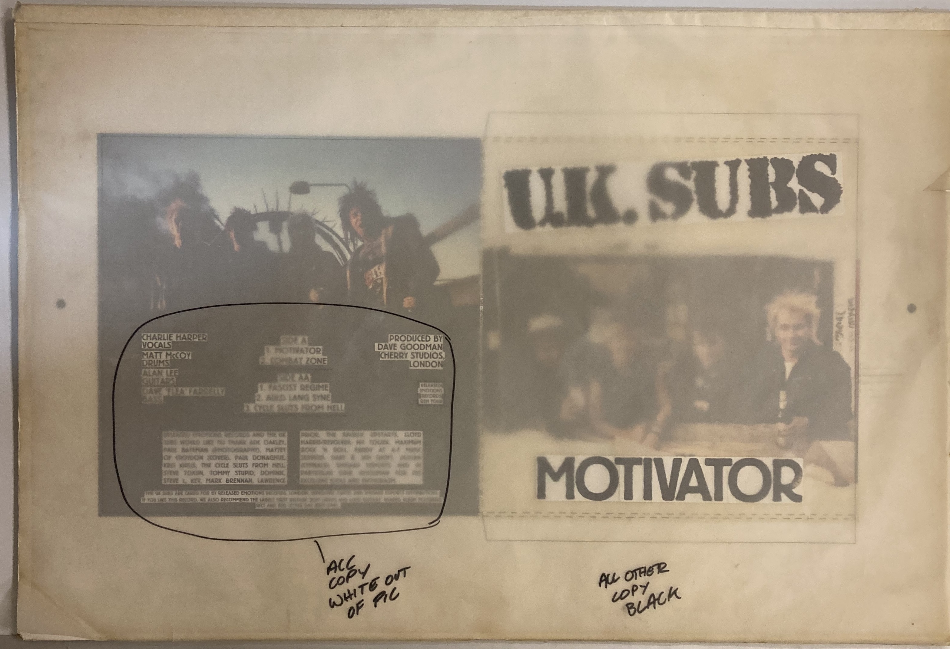 Lot 43 - UK SUBS PROOF ARTWORK