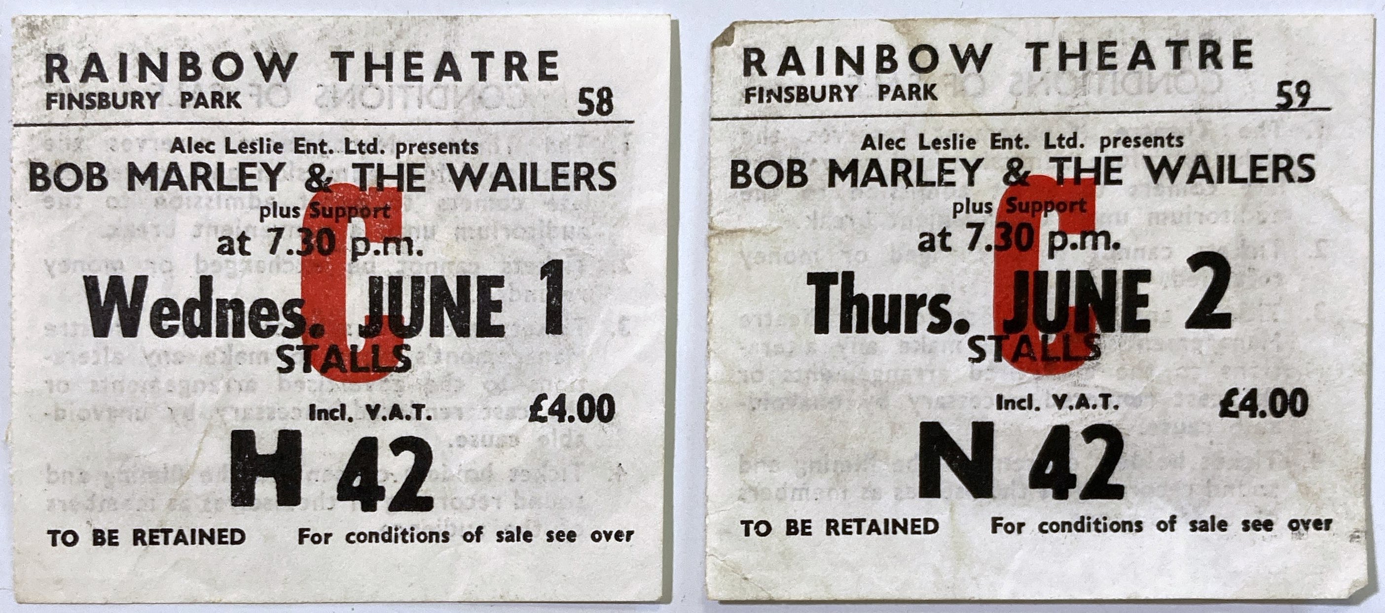 Lot 316 - BOB MARLEY RAINBOW THEATRE ORIGINAL TICKET