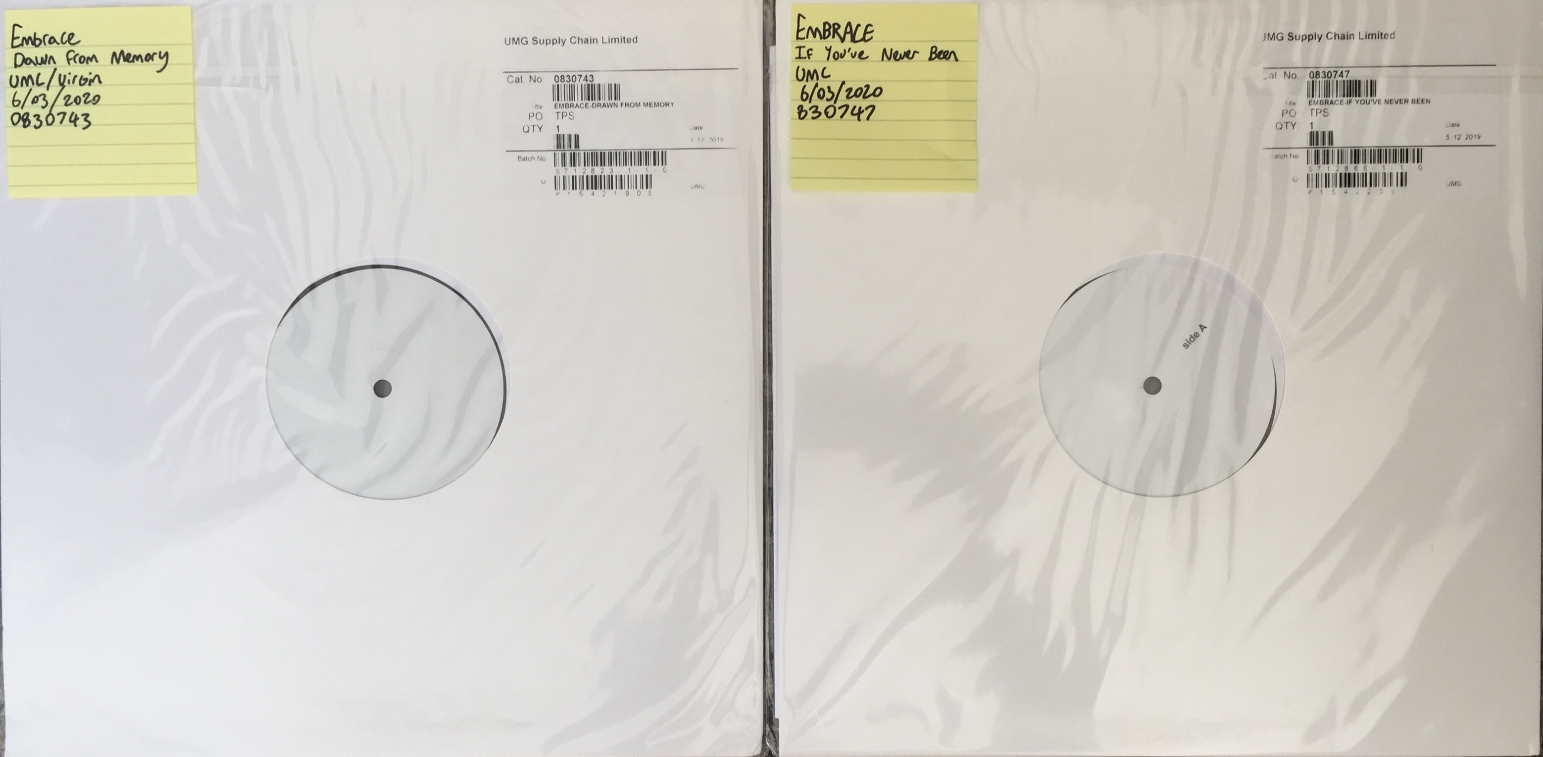 Lot 13 - EMBRACE - WHITE LABEL TEST PRESSING LPs (2020