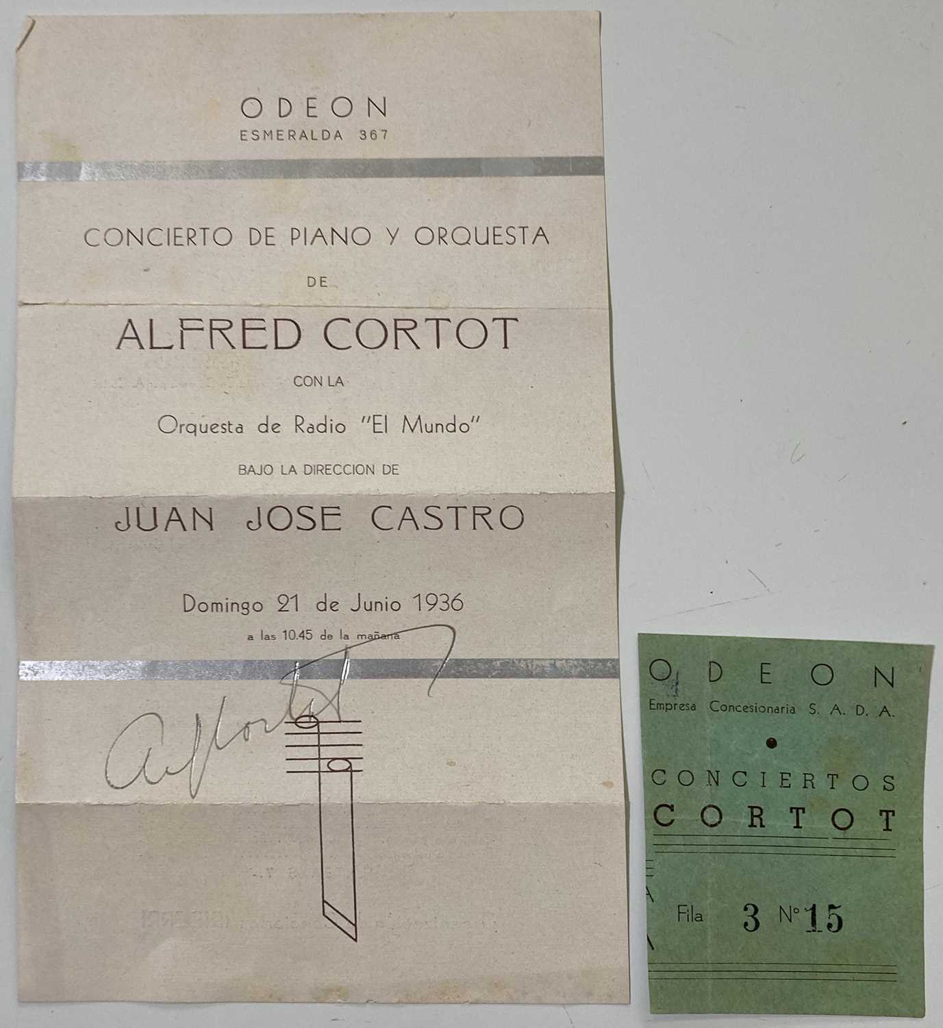 Lot 344 - ALFRED CORTOT - SIGNED FLYER WITH CONCERT