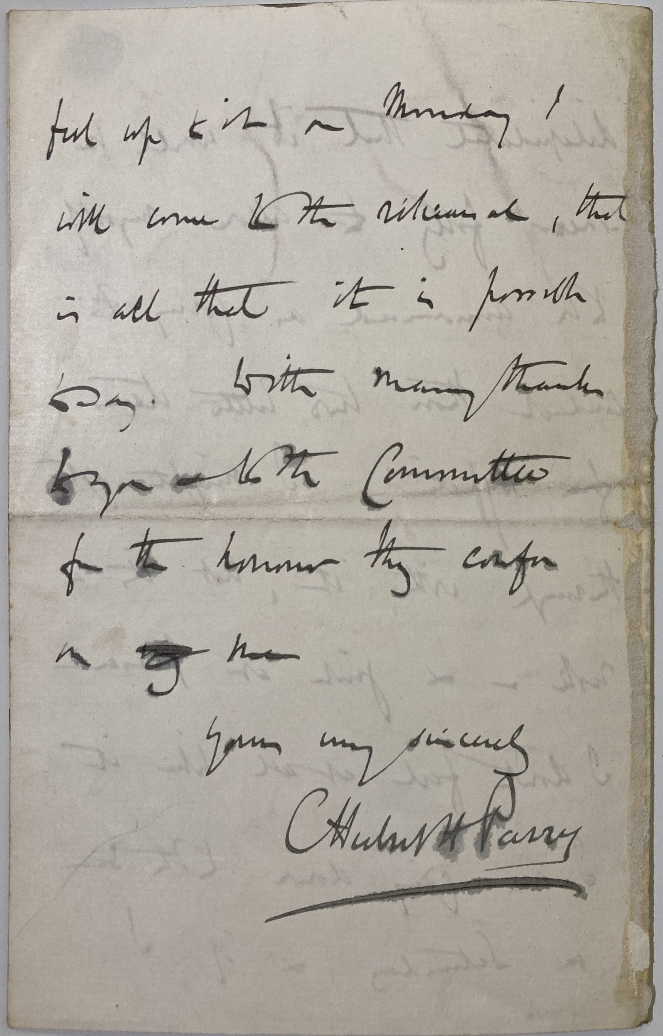 Lot 346 - HUBERT PARRY (1848 - 1918) - A HANDWRITTEN
