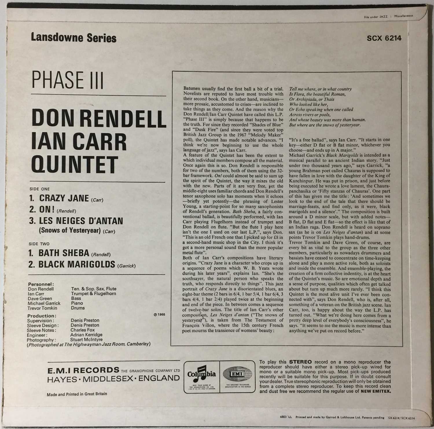 Lot 6 - THE DON RENDELL/ IAN CARR QUINTET - PHASE III