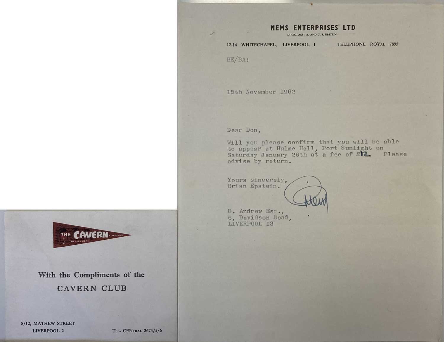 Lot 156 - BRIAN EPSTEIN AUTOGRAPH AND CAVERN