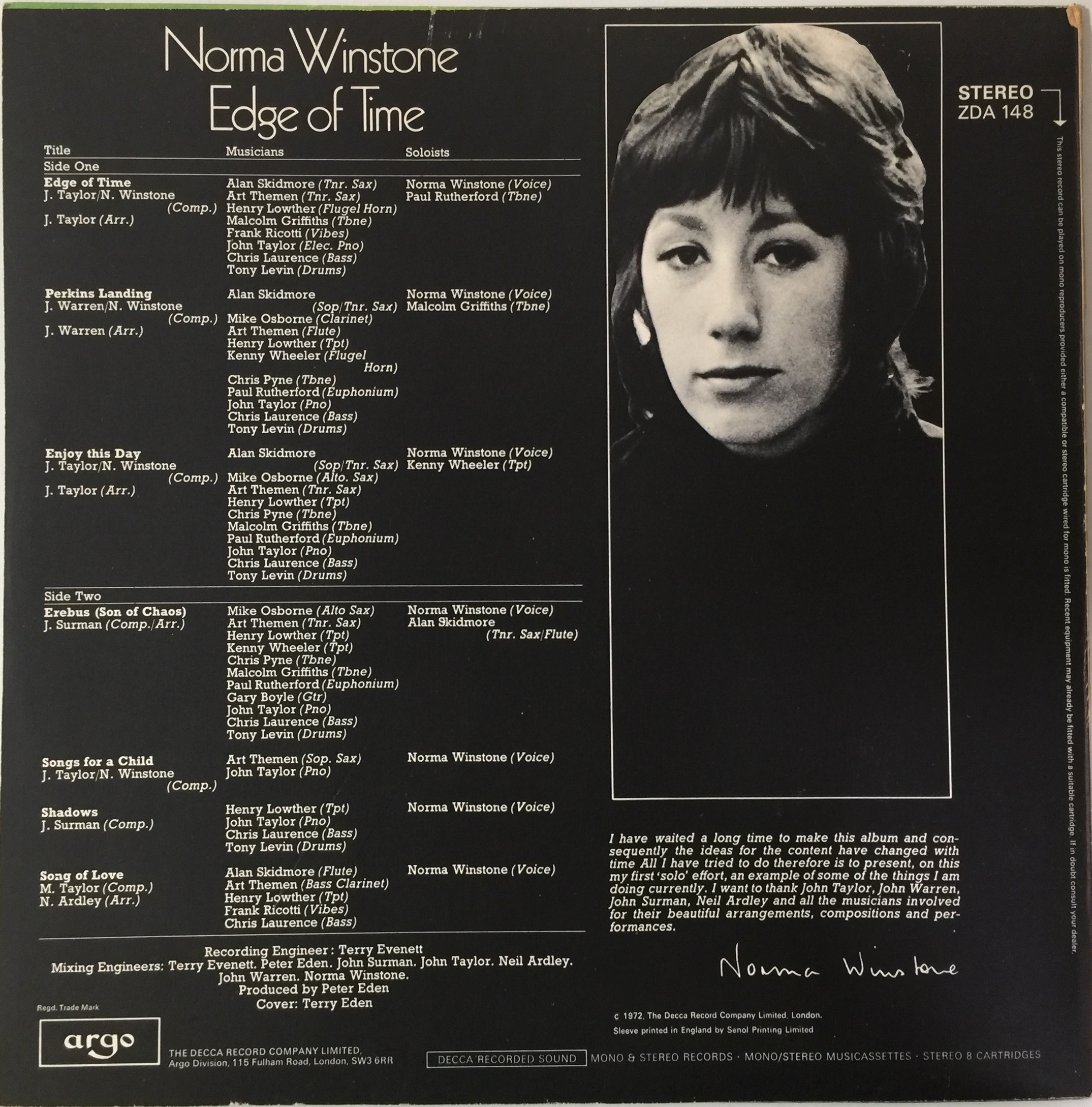 Lot 78 - NORMA WINSTONE - EDGE OF TIME LP (ORIGINAL UK