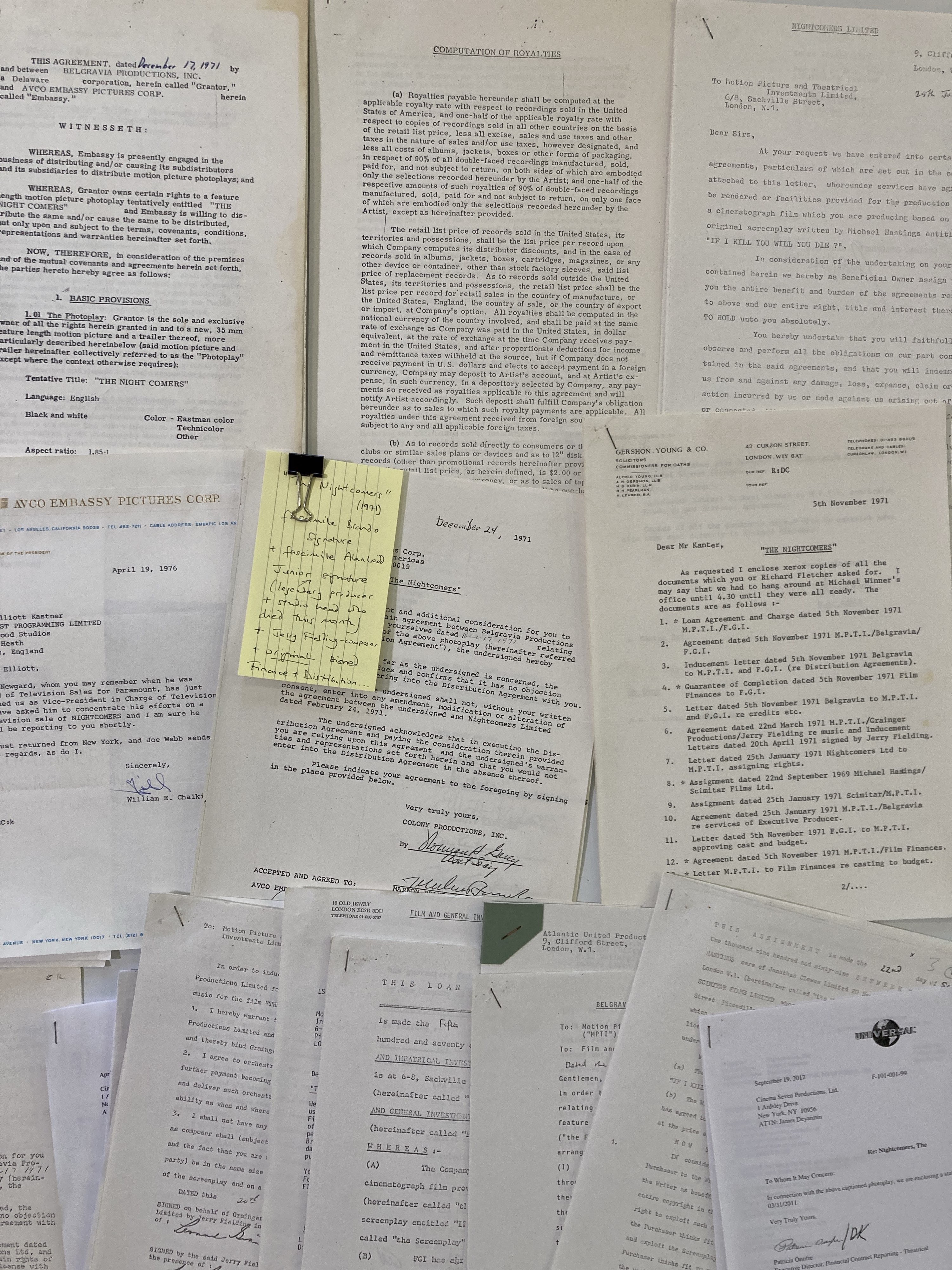 Lot 170 - ORIGINAL FILM PRODUCTION MATERIALS - THE