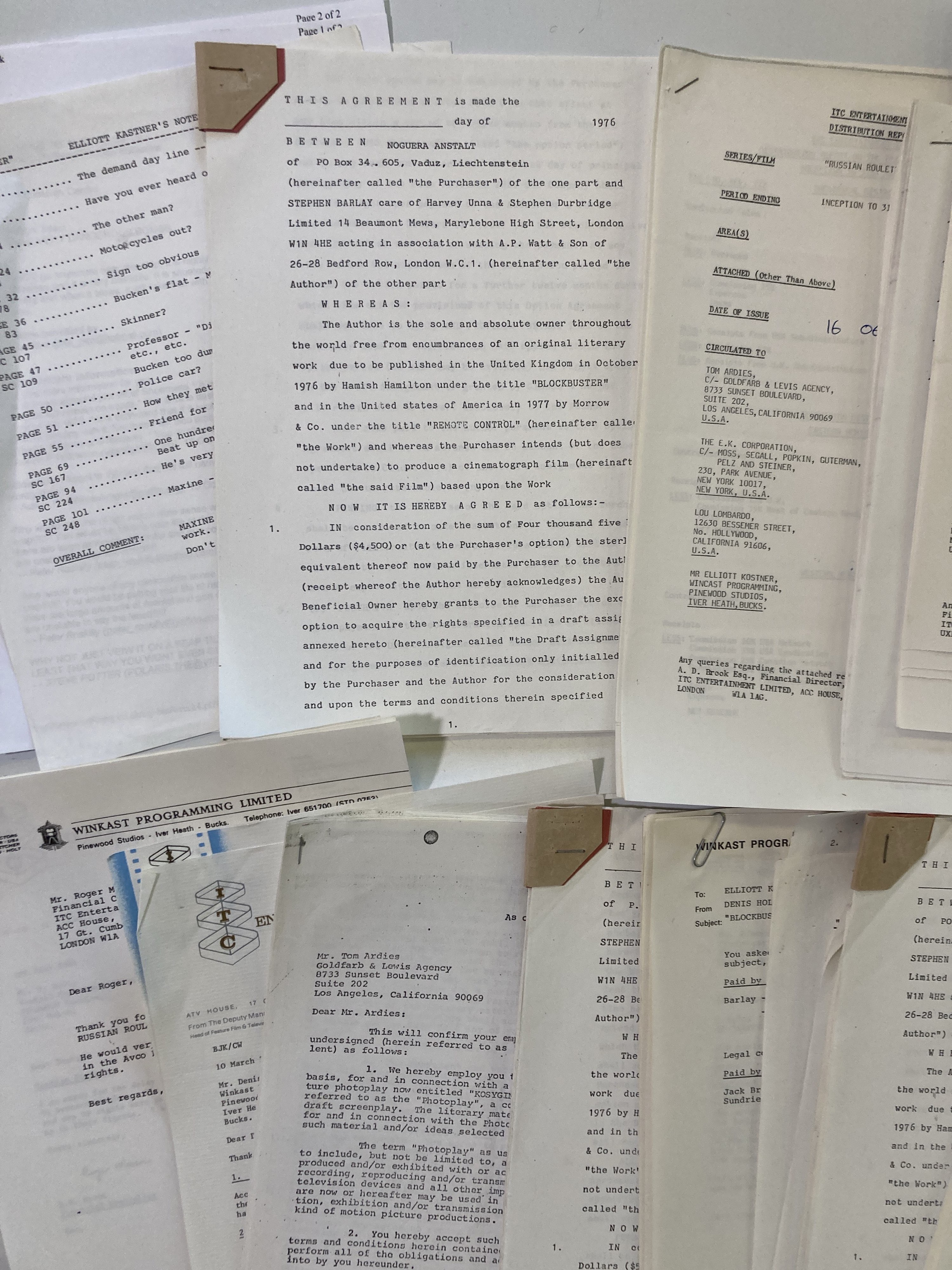 Lot 173 - ORIGINAL FILM PRODUCTION MATERIALS