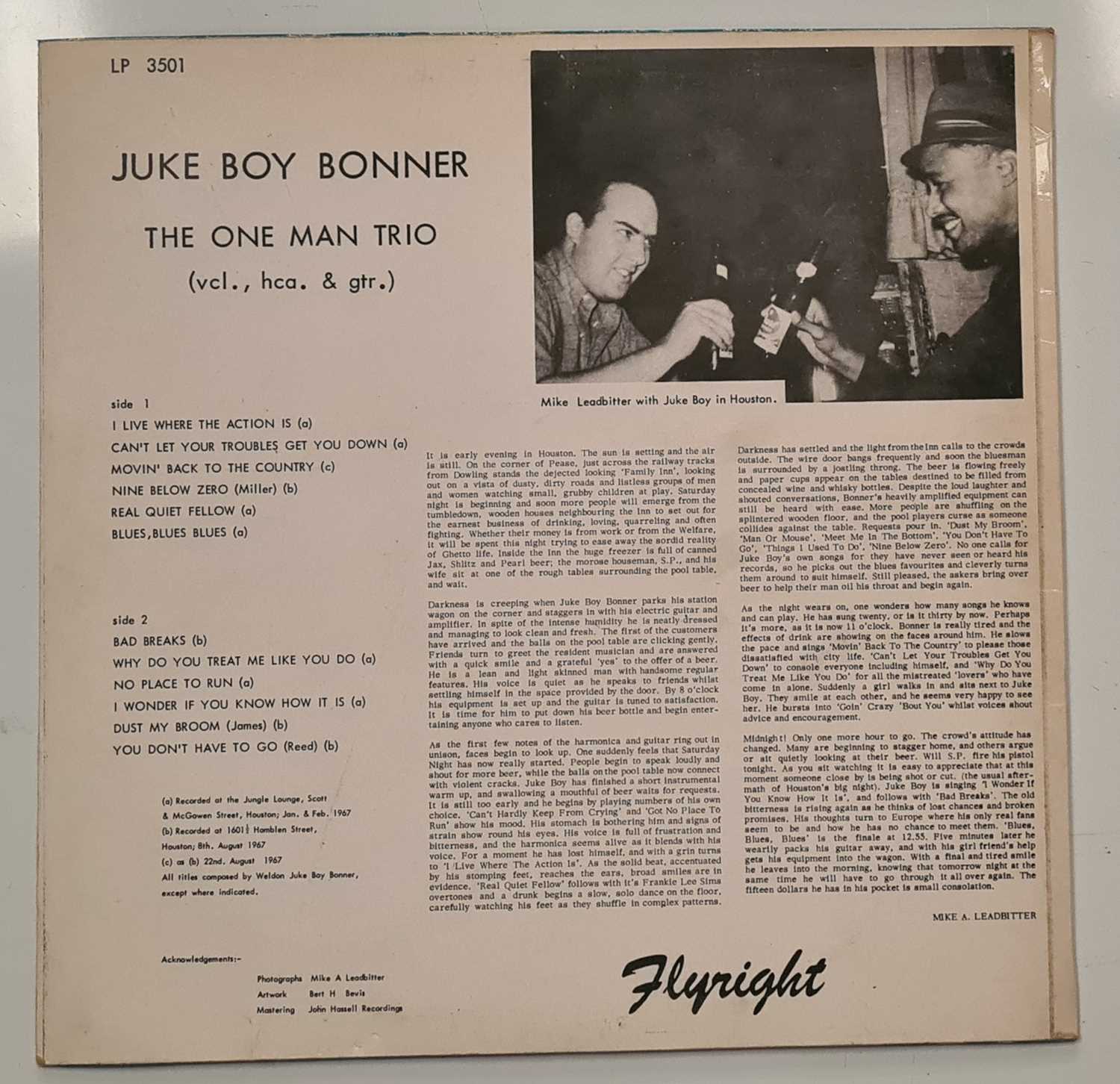 Lot 323 - JUKE BOY BONNER - THE ONE MAN TRIO LP