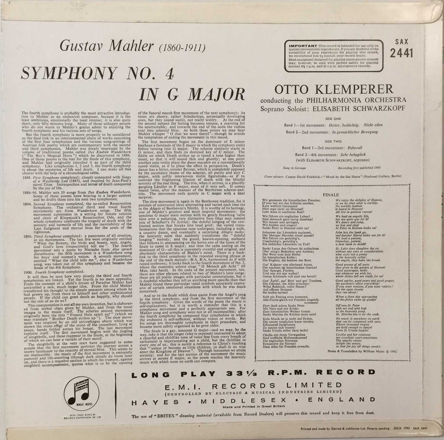 Lot 126 - KLEMPERER/ SCHWARZKOPF - MAHLER: SYMPHONY NO
