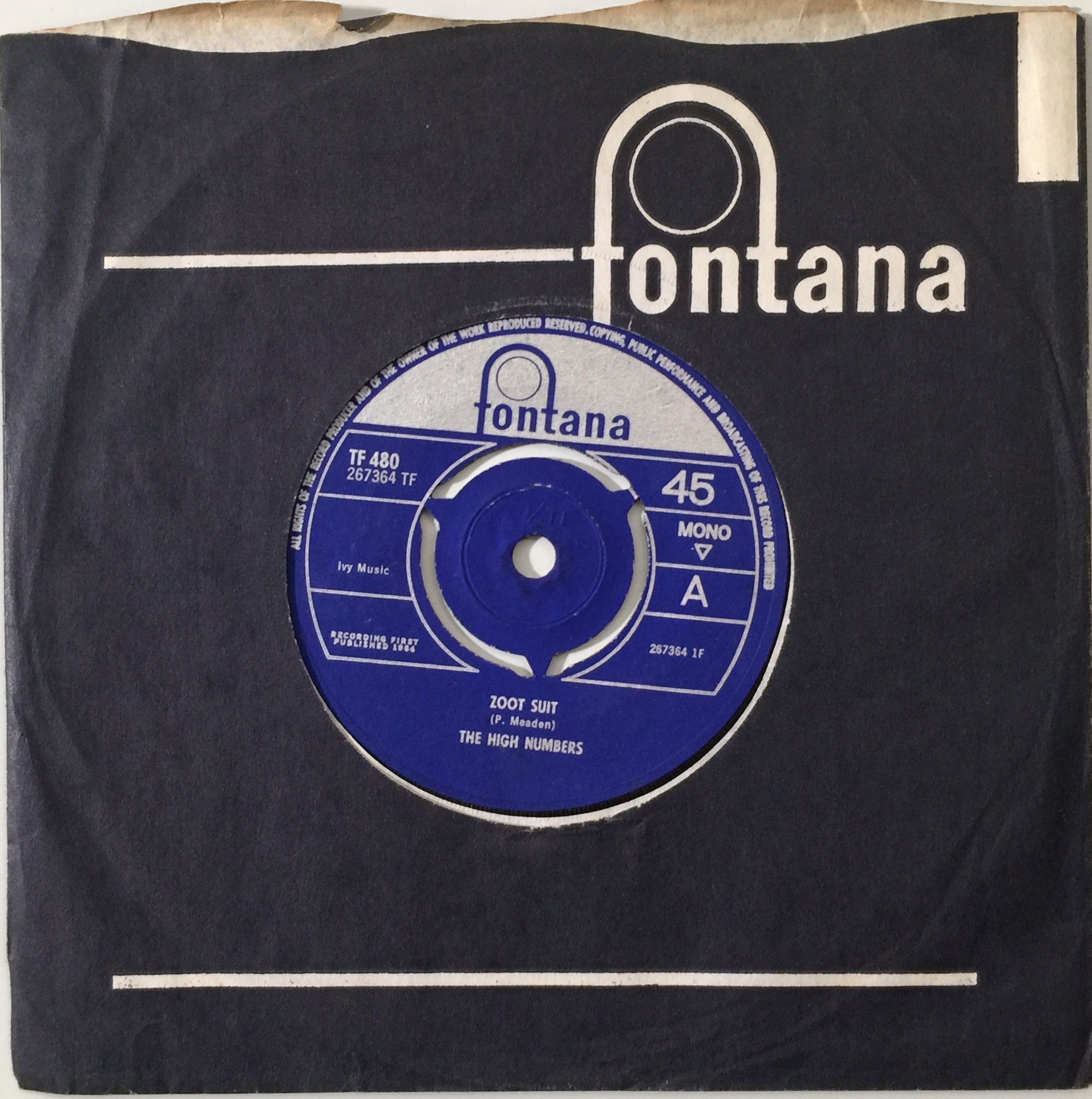 Lot 139 - THE HIGH NUMBERS - ZOOT SUIT 7" - ORIGINAL