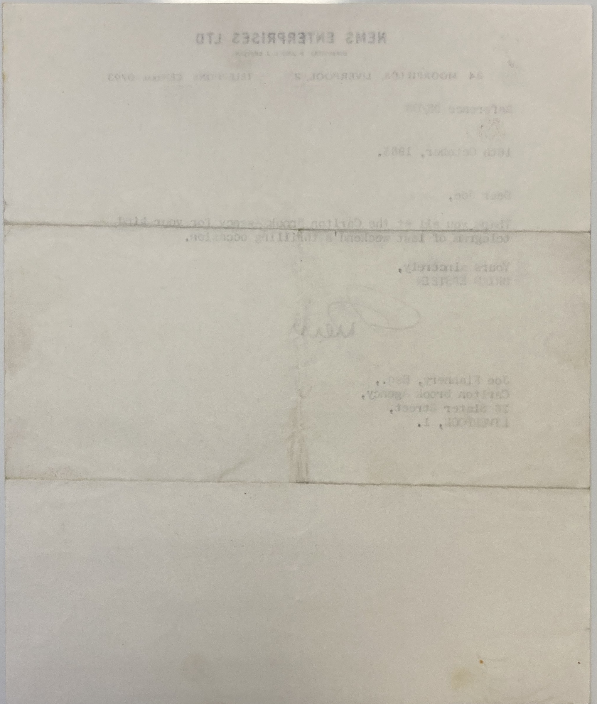 Lot 236 - BRIAN EPSTEIN SIGNED 1963 LETTER ON NEMS