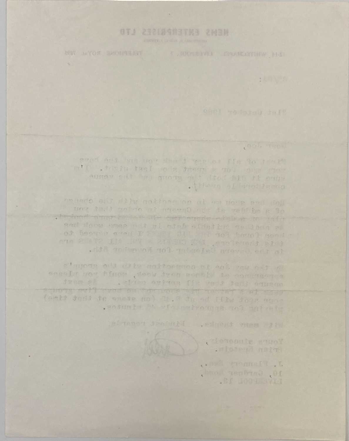 Lot 237 - BRIAN EPSTEIN SIGNED 1962 LETTER ON NEMS