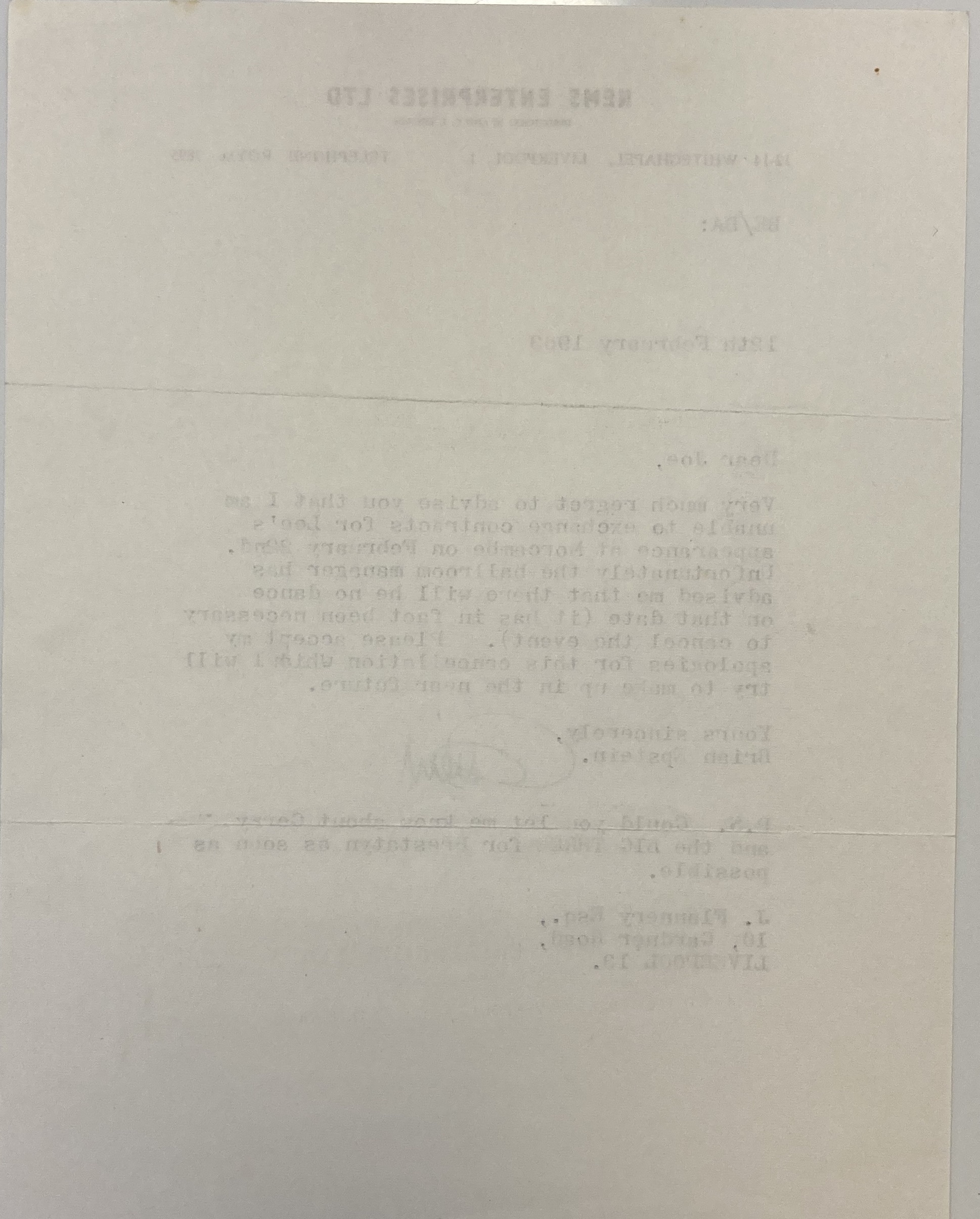 Lot 239 - BRIAN EPSTEIN SIGNED 1963 LETTER ON NEMS