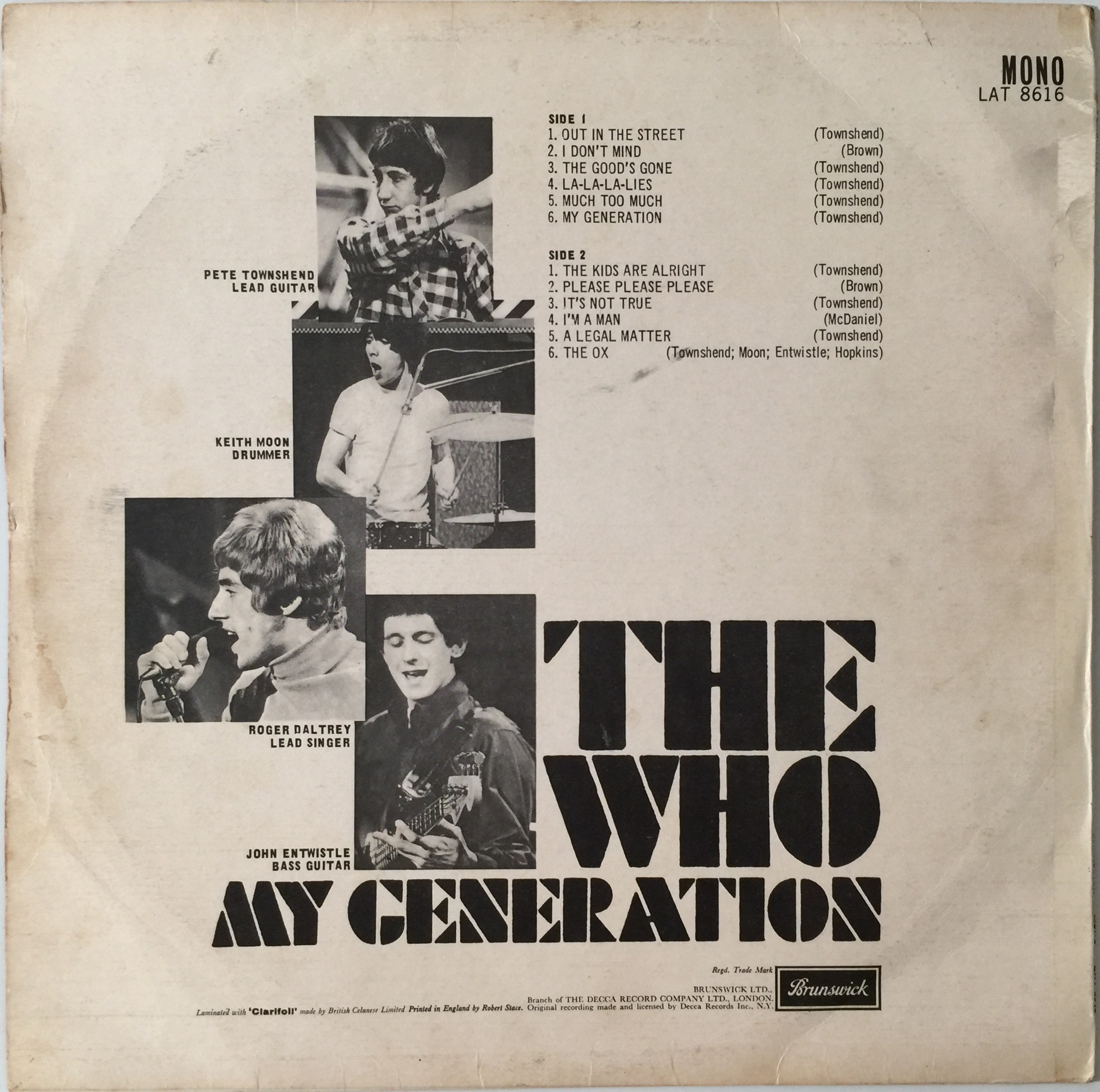 Lot 199 - THE WHO - MY GENERATION LP (ORIGINAL UK COPY