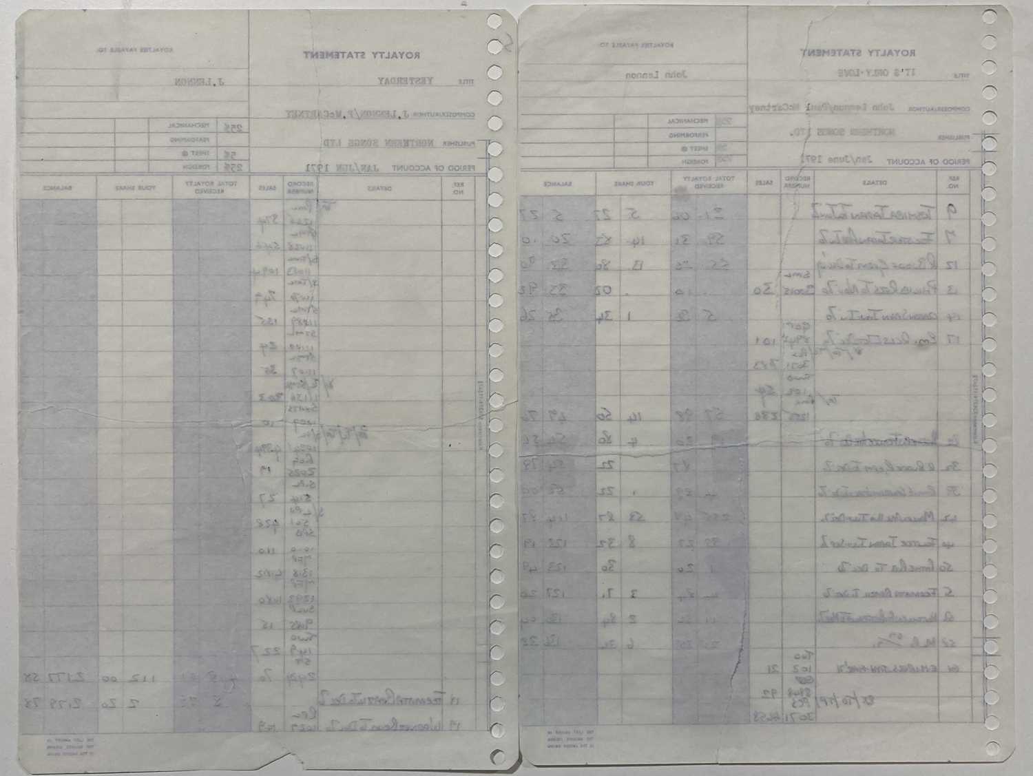 Lot 504 - THE BEATLES - ROYALTY STATEMENTS.