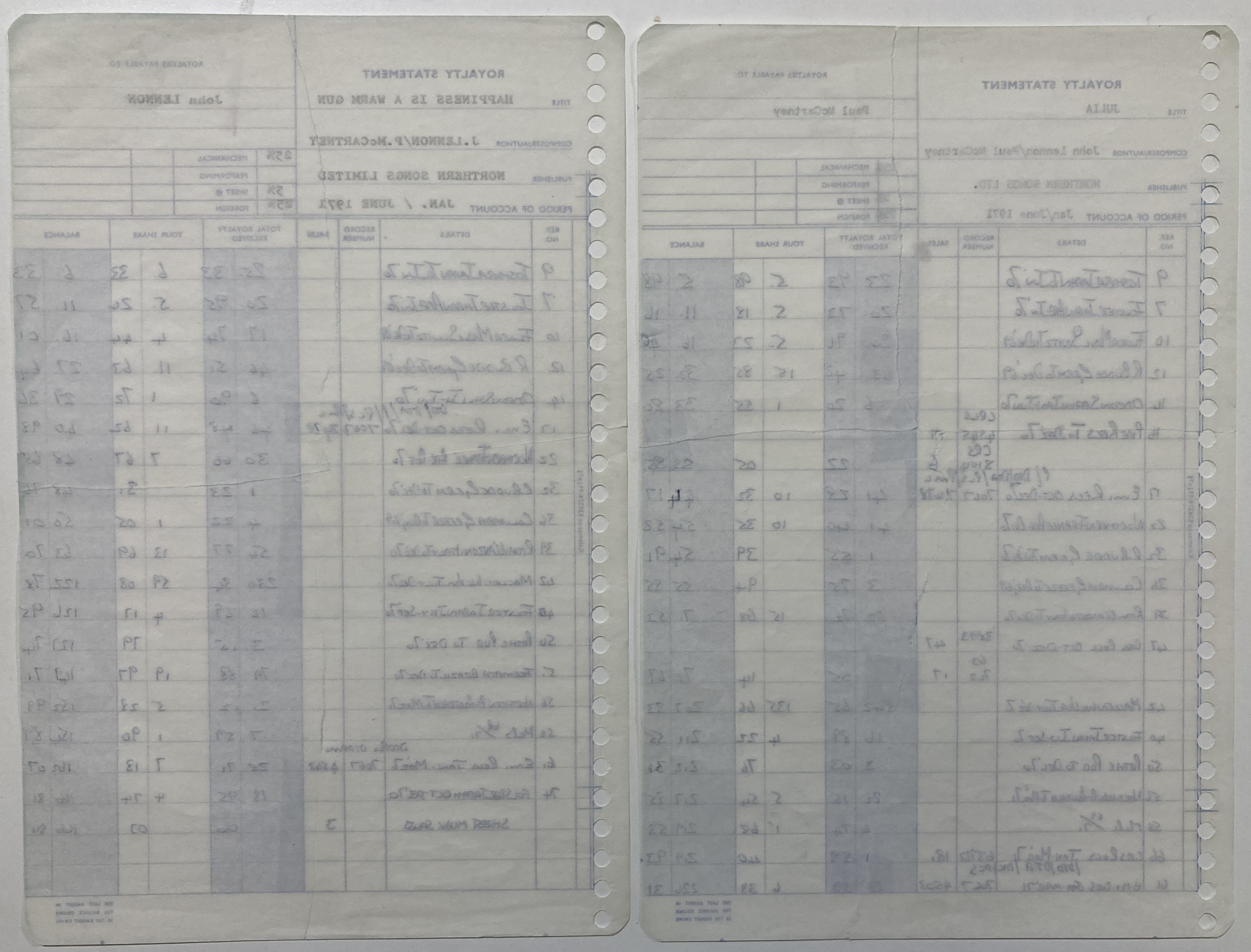 Lot 505 - THE BEATLES - ROYALTY STATEMENTS.