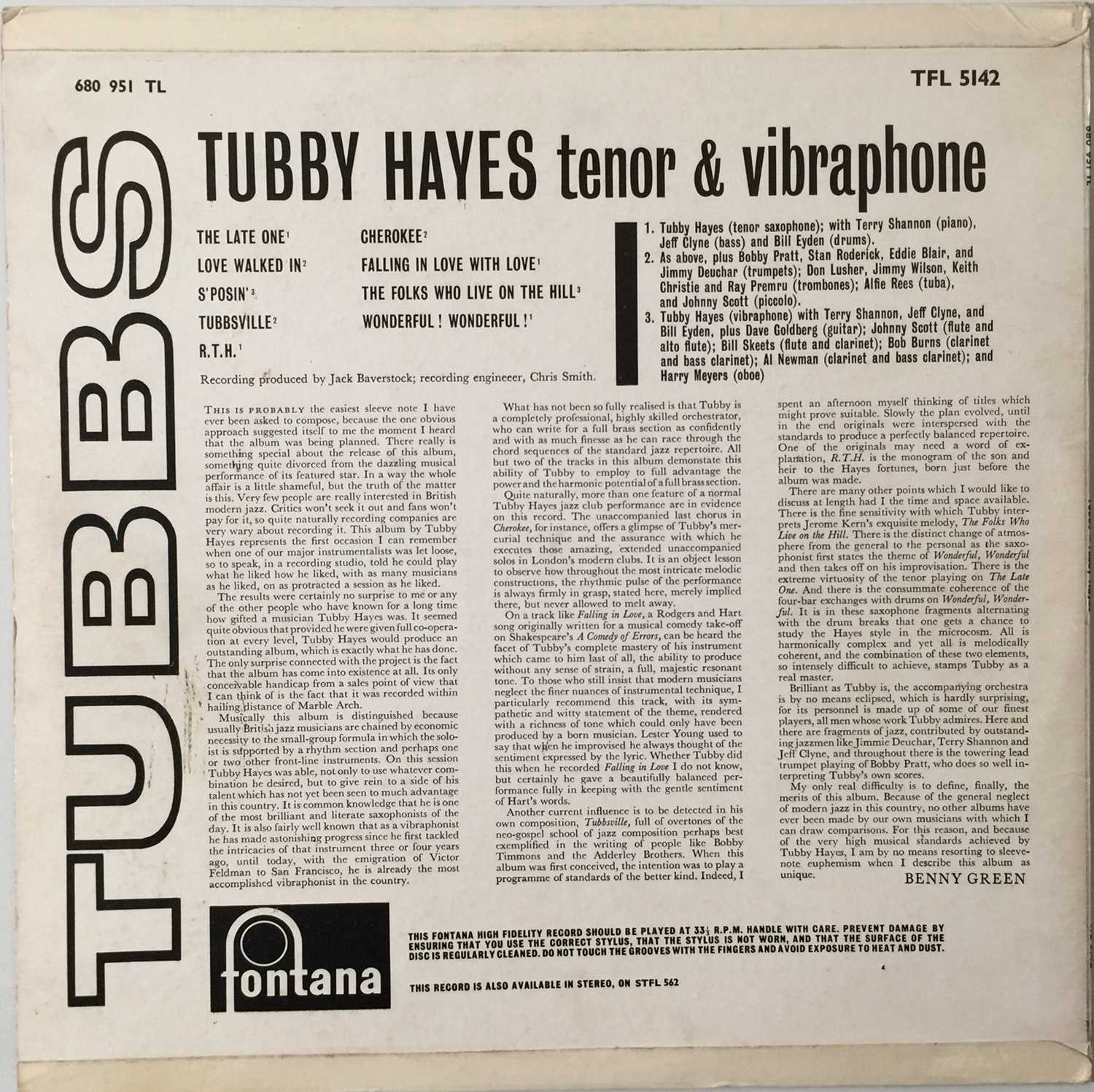 Lot 222 - TUBBY HAYES - TUBBS LP (ORIGINAL UK COPY