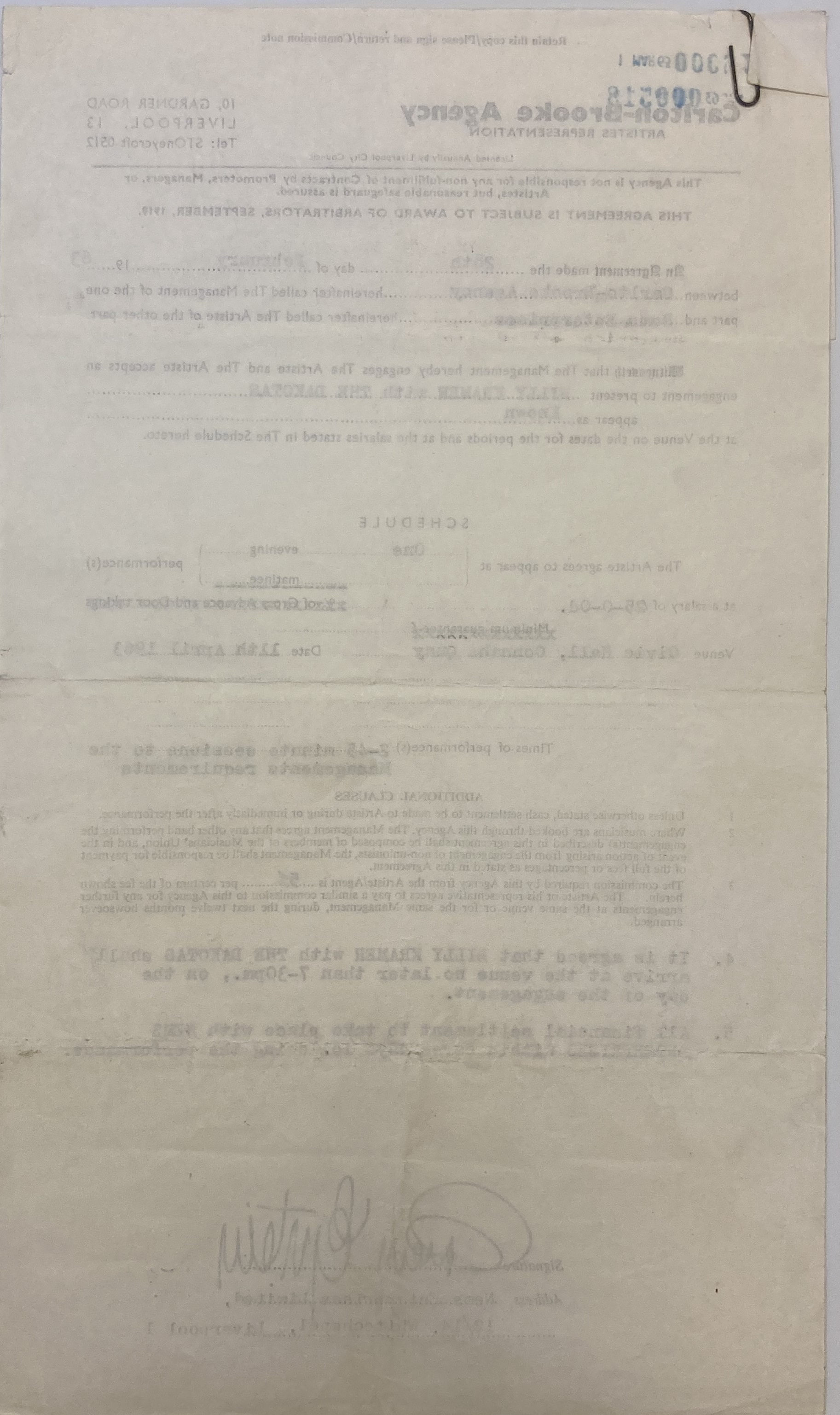 Lot 255 - BRIAN EPSTEIN SIGNED 1963 CONTRACT