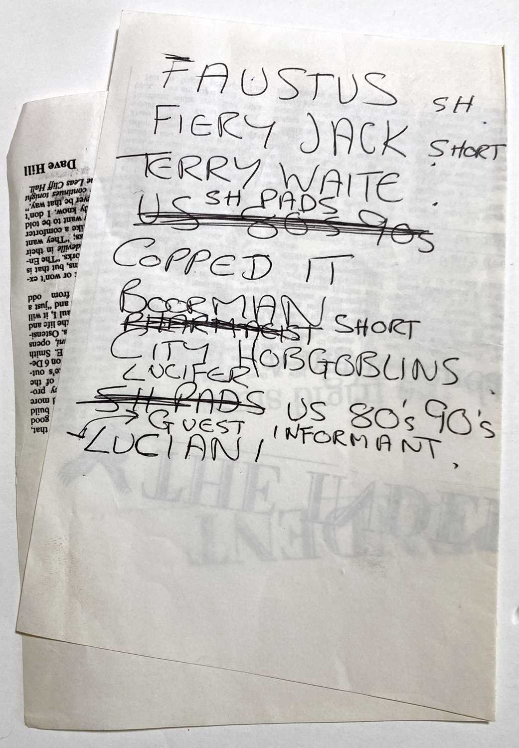 Lot 451 - THE FALL - A HANDWRITTEN SET LIST.