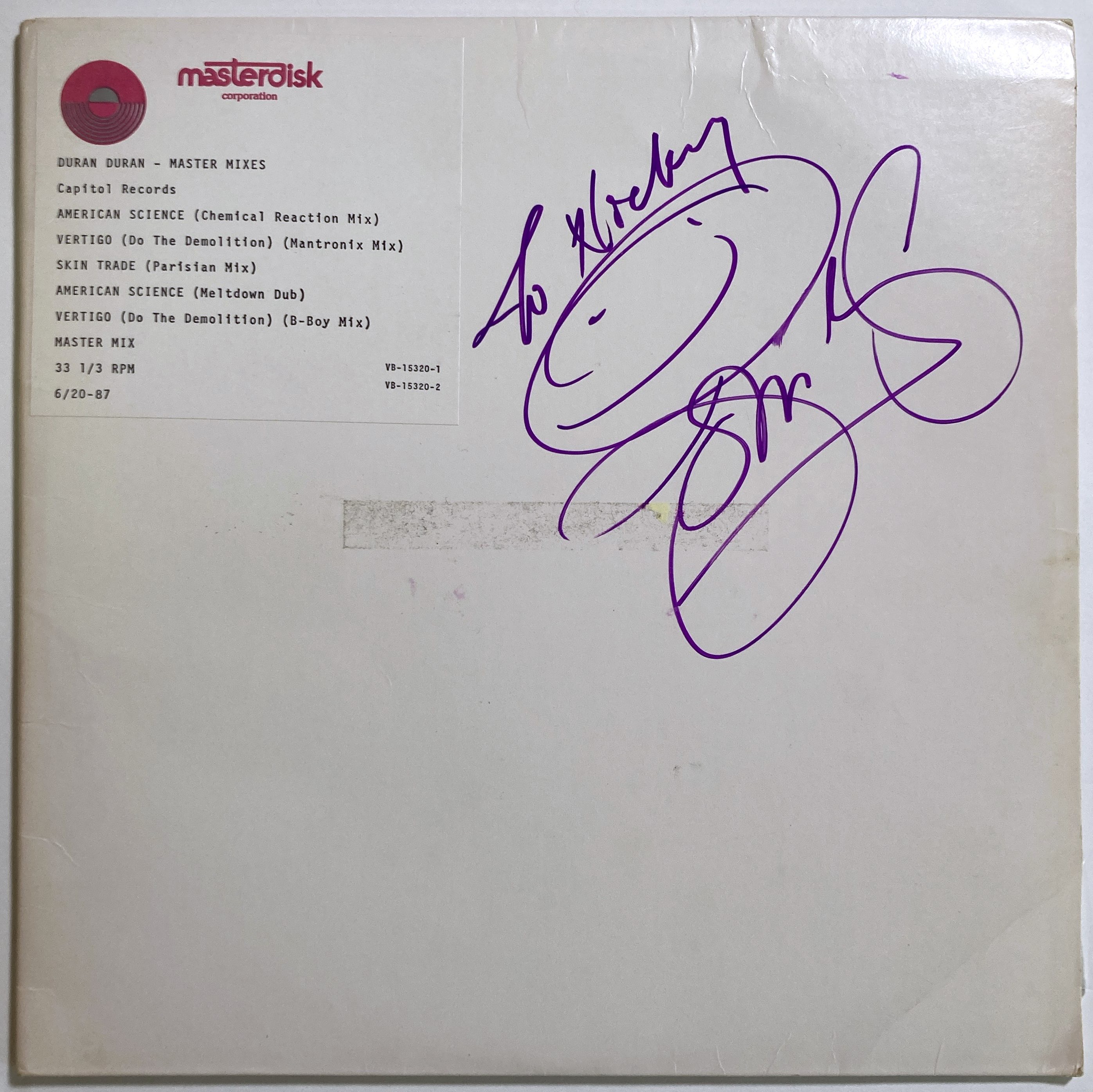 Lot 329 - DURAN DURAN - SIGNED 'MASTERMIXES'