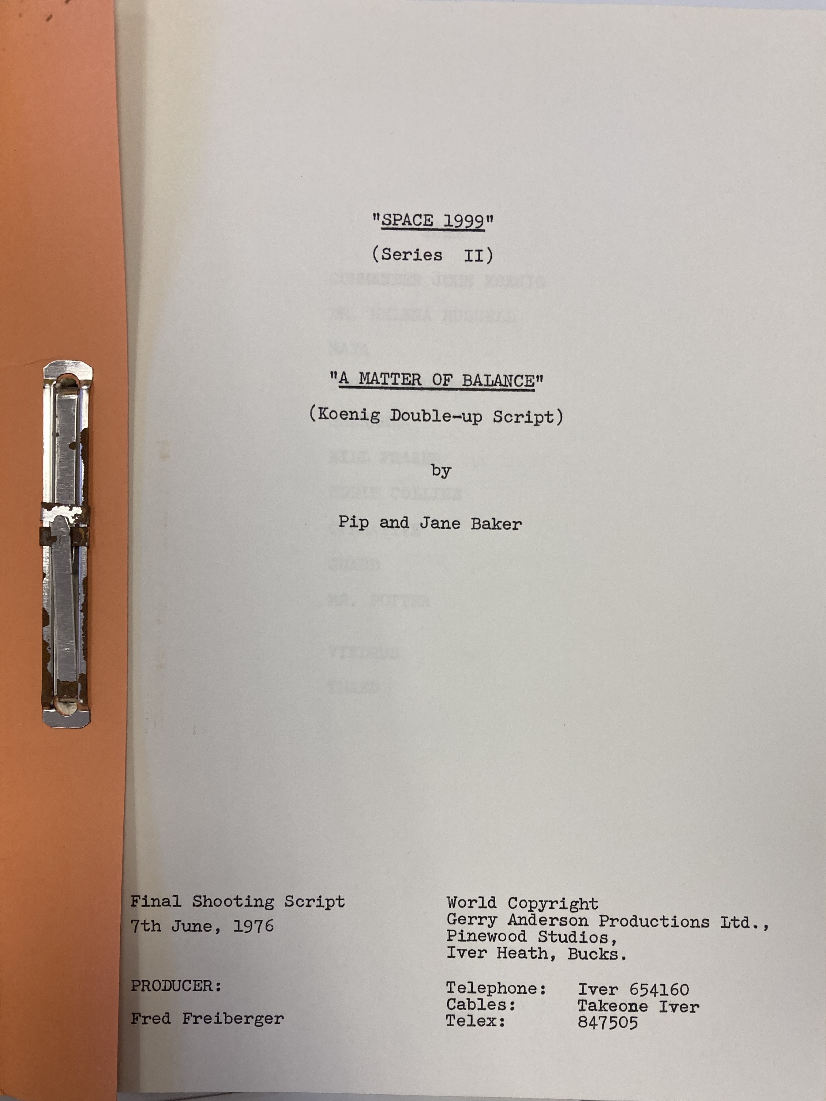 Lot 142 - SPACE 1999 ''A MATTER OF BALANCE'' SCRIPTS
