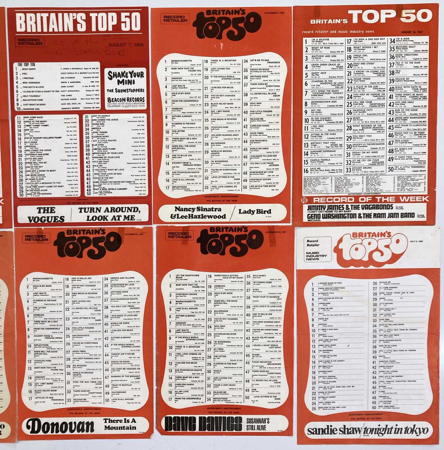 Lot 49 - ORIGINAL 1960s RECORD CHART POSTERS INC