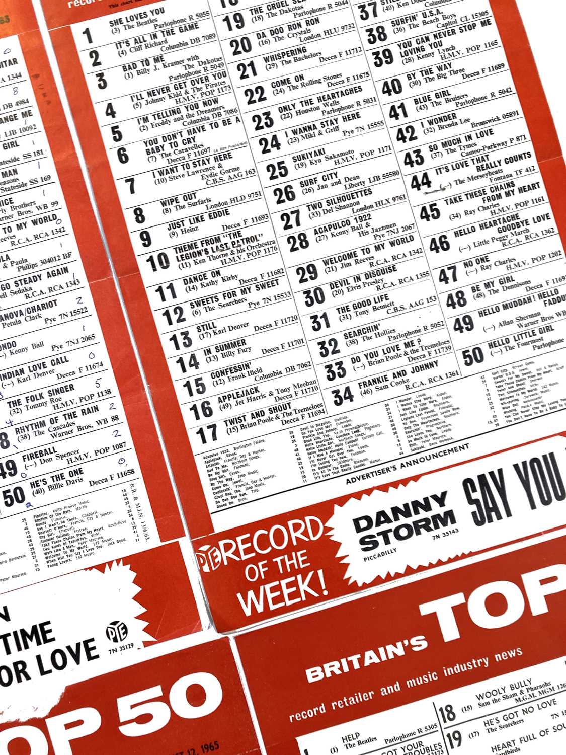 Lot 26 - ORIGINAL 1960s RECORD CHART POSTERS FOR