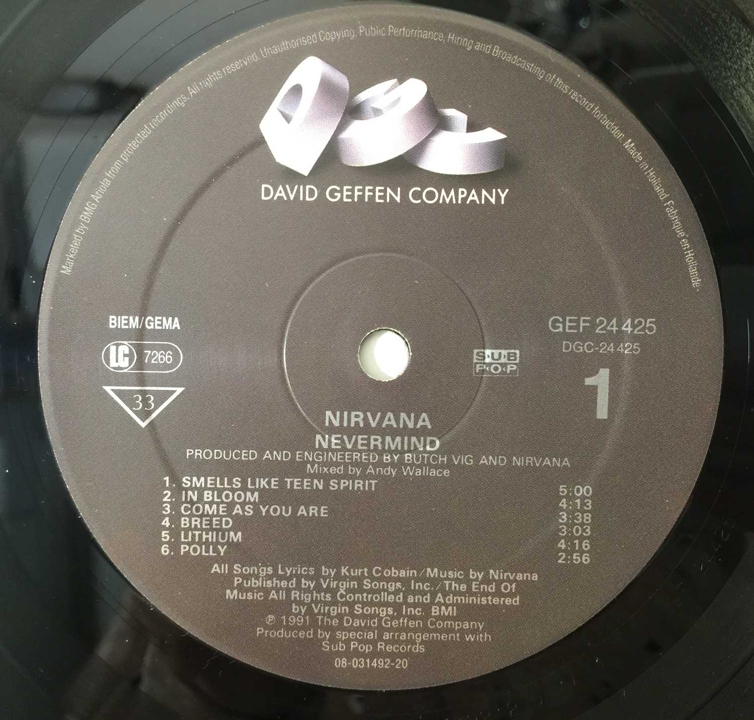 Lot 654 - NIRVANA - NEVERMIND LP (EU ORIGINAL - GEF